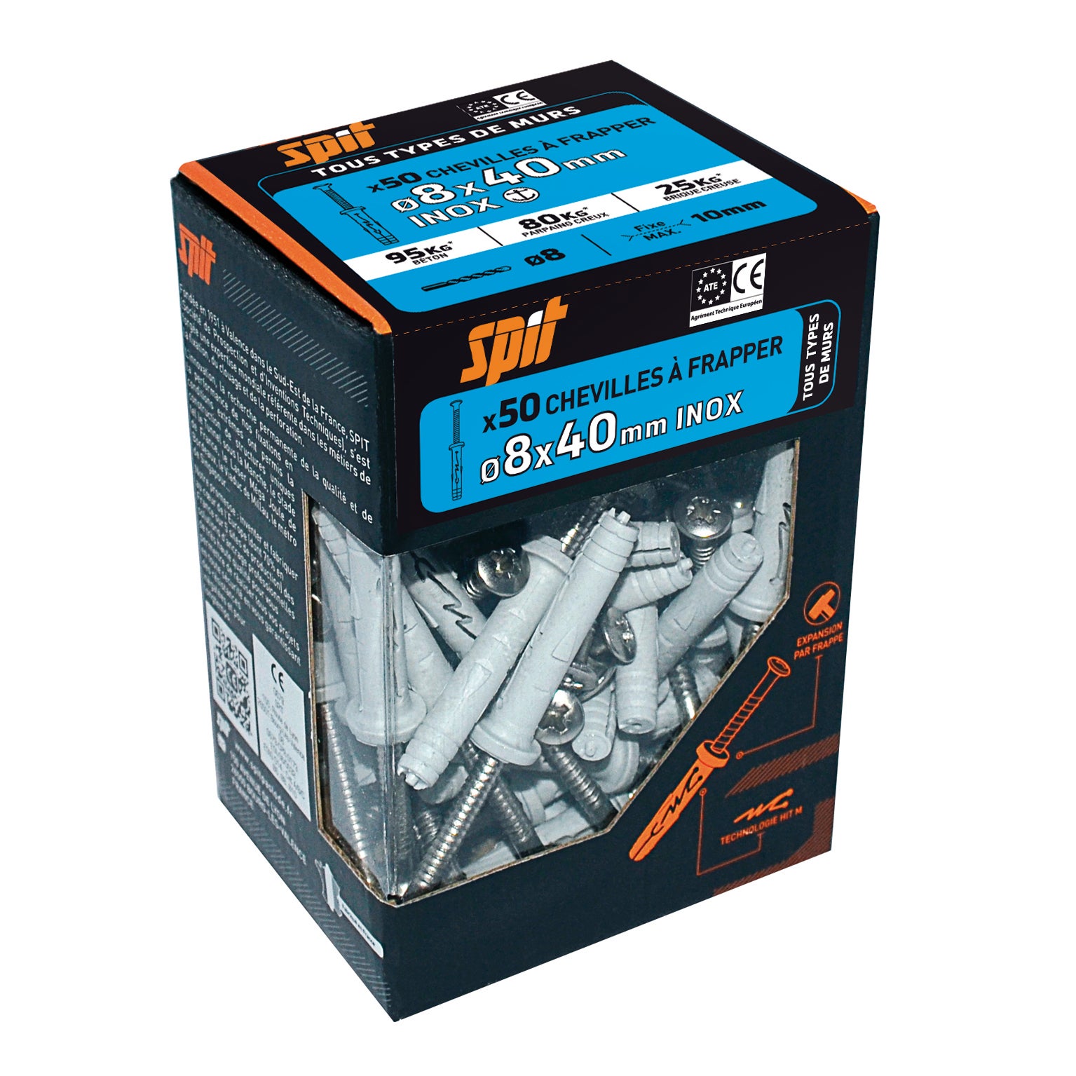 Lot de 50 Cheville murale avec vis hit m inox SPIT, Ø8 x L.40 mm ...