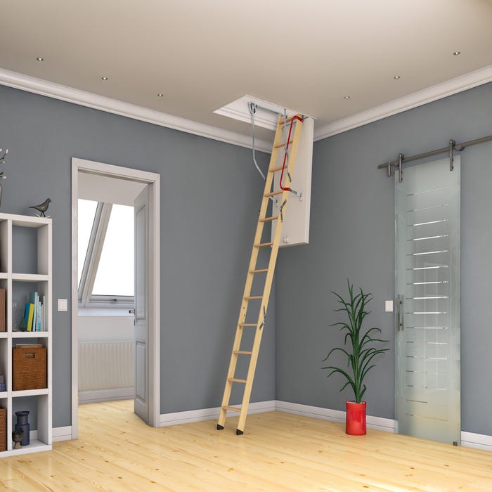 Escalera escamoteable Recto ISOWOOD Interior Madera 120 x 60 | Leroy Merlin