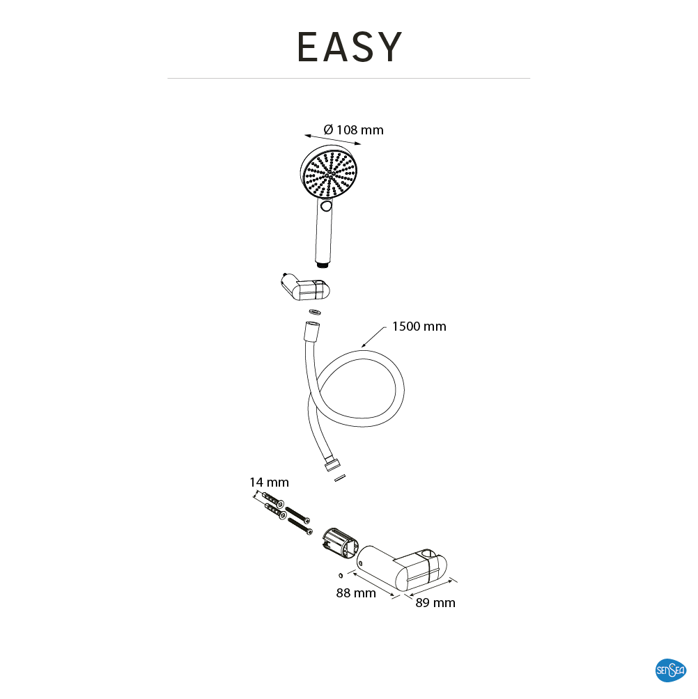 Pommeau de douche 3 jets, flexible et support3, SENSEA Easy chromé ...