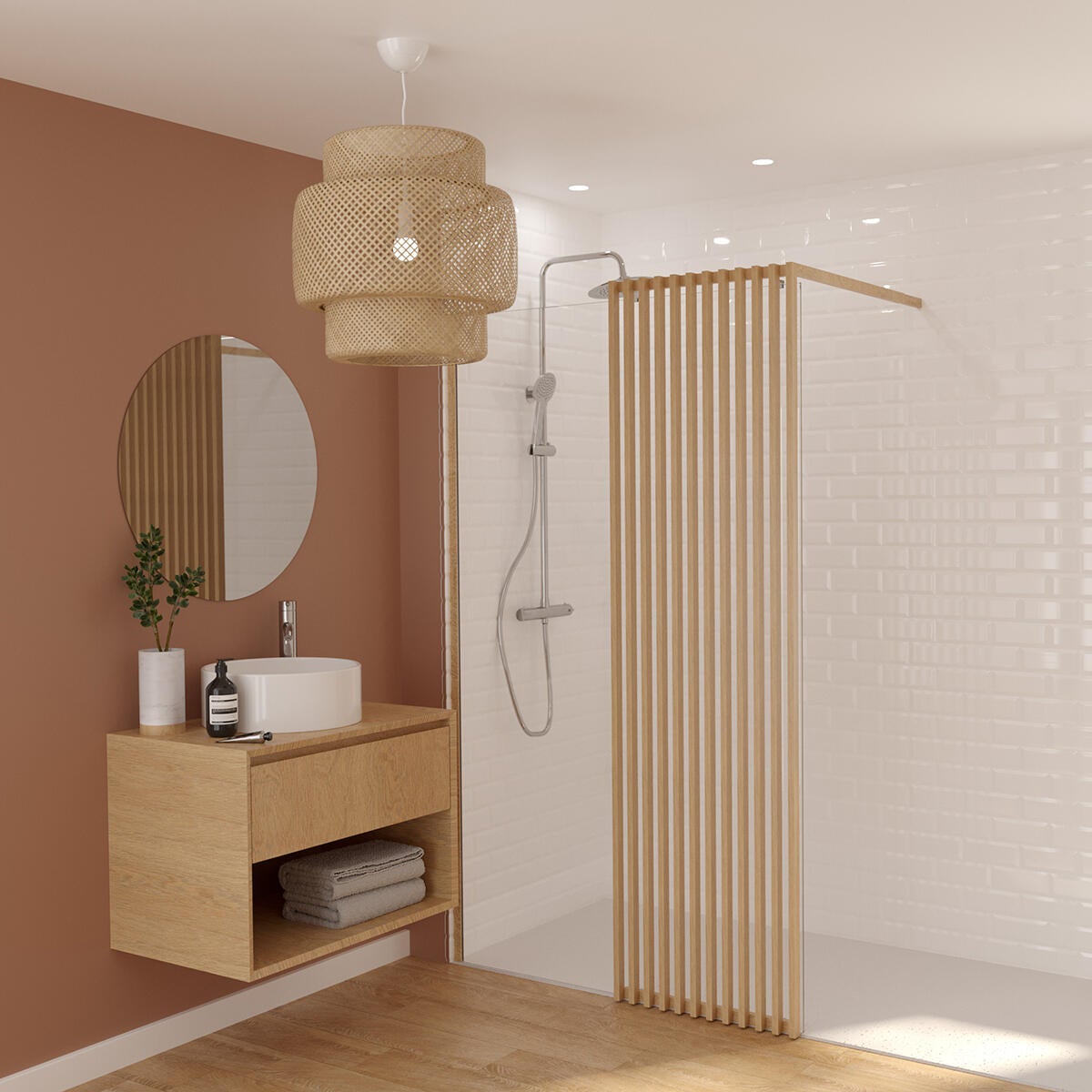 Douche style nature - Bois & Blanc | Leroy Merlin