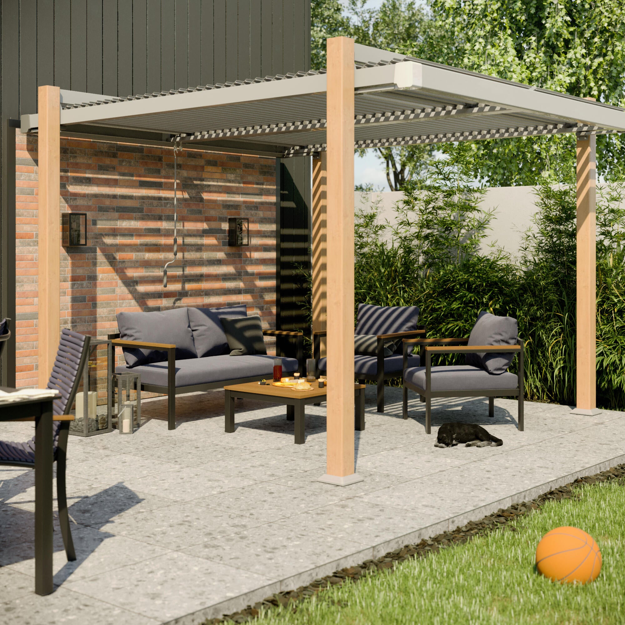 Pérgola de aluminio NATERIAL Odyssea efecto madera de 320x358 cm ...