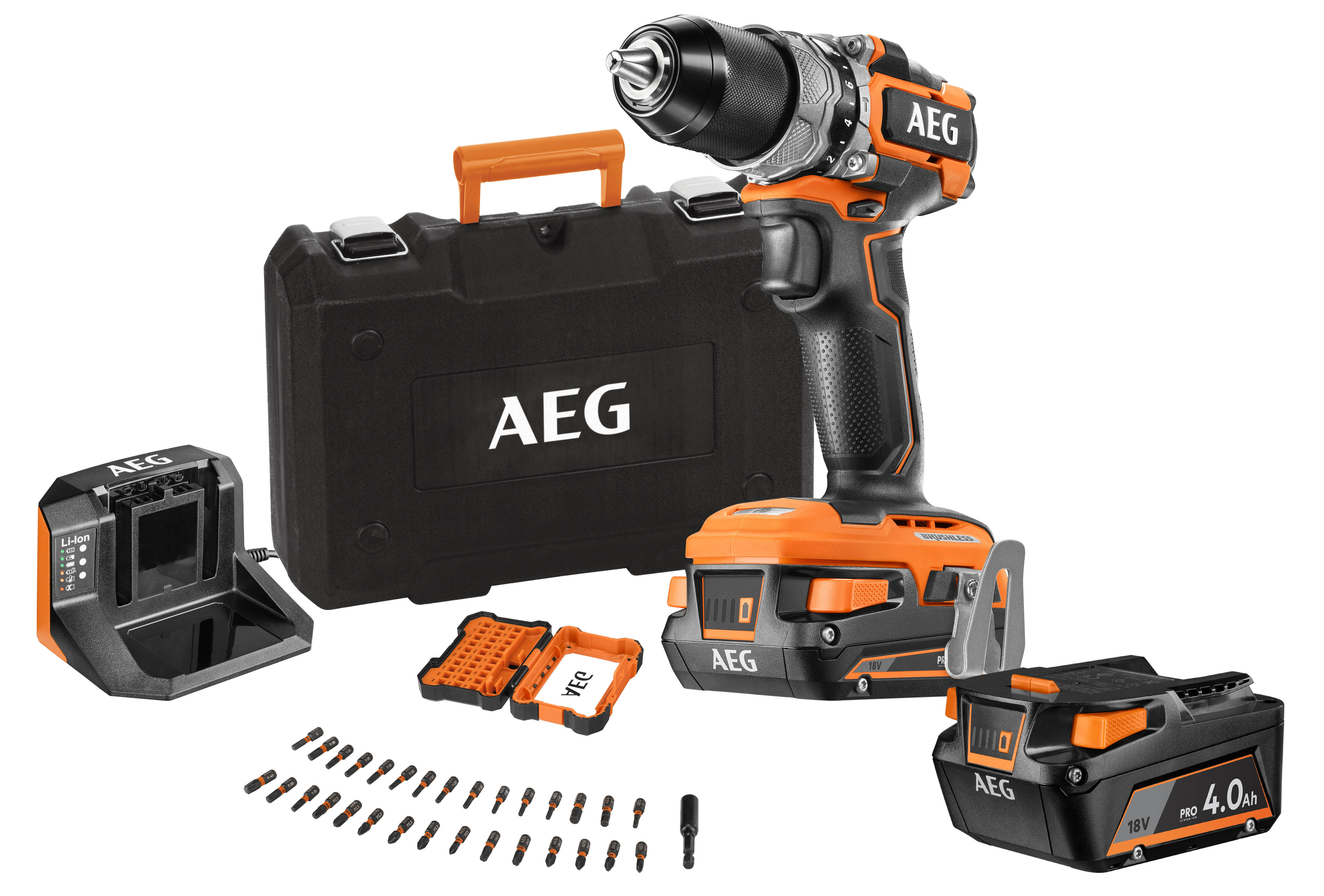 Perceuse visseuse à percussion sans fil 18V Subcompact 4Ah + 2Ah + coffret d'embouts - AEG ...