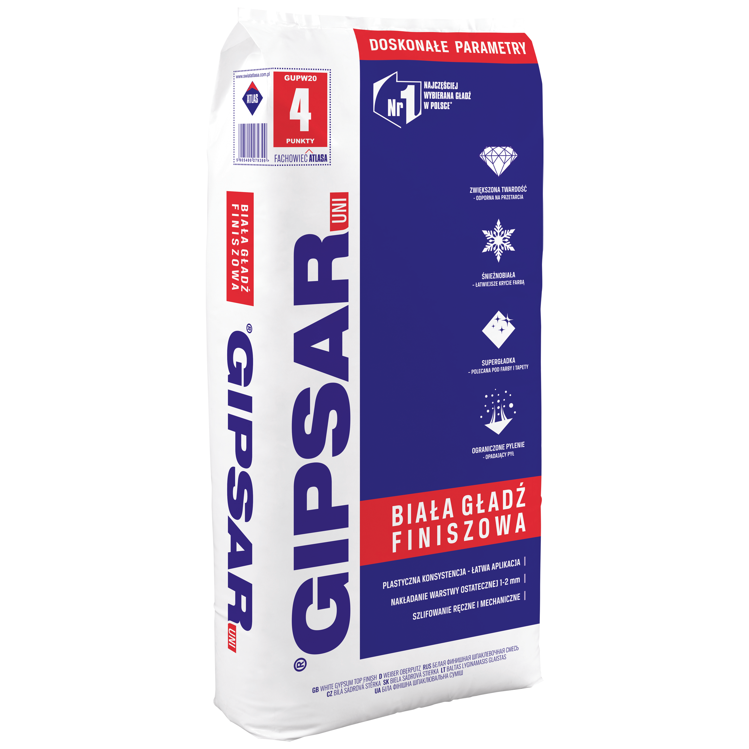 Gładź szpachlowa biała wzmocniona polimerami Gipsar uni 20 kg - Leroy ...