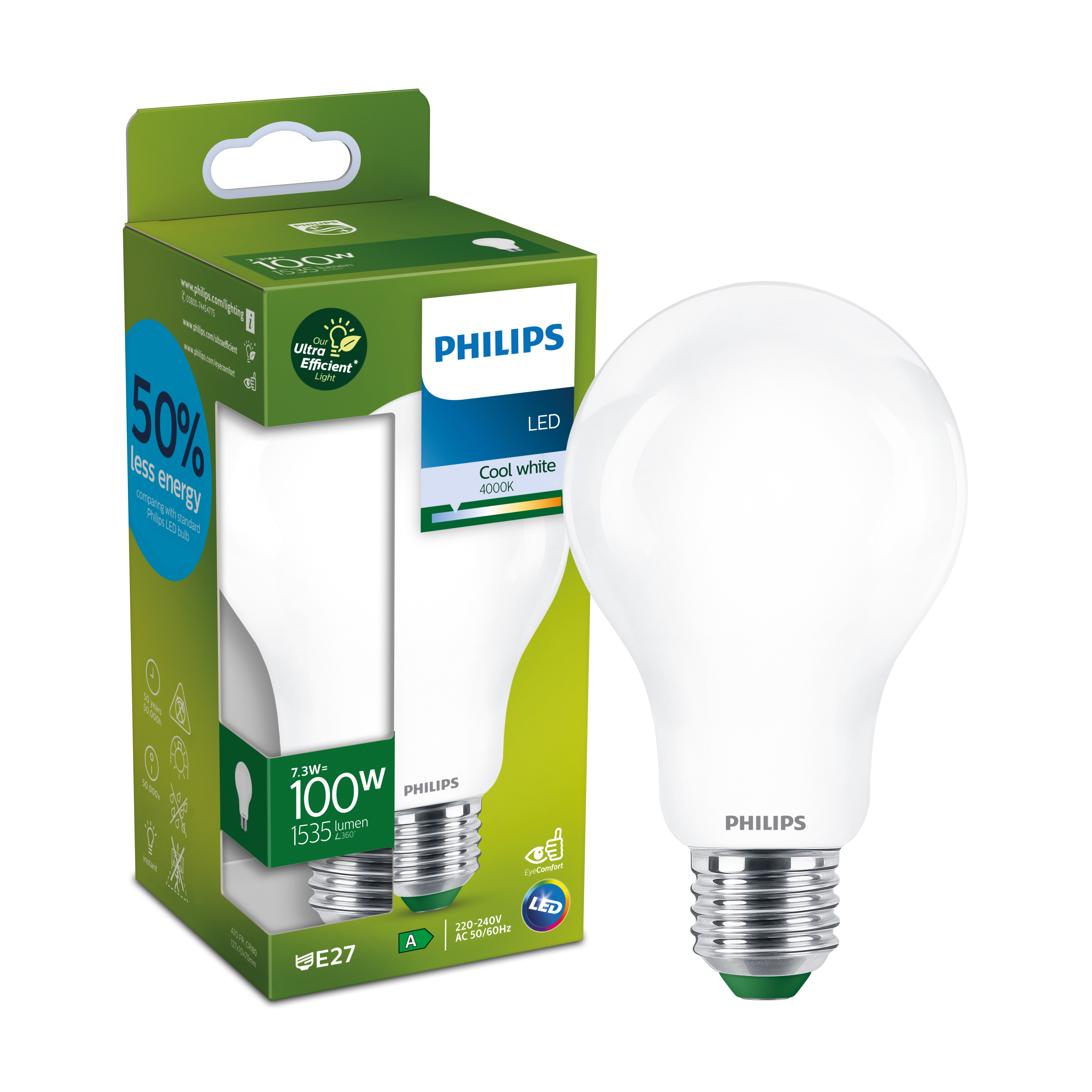 Bombilla LED estándar E27 7.3W blanco neutro mate | Leroy Merlin