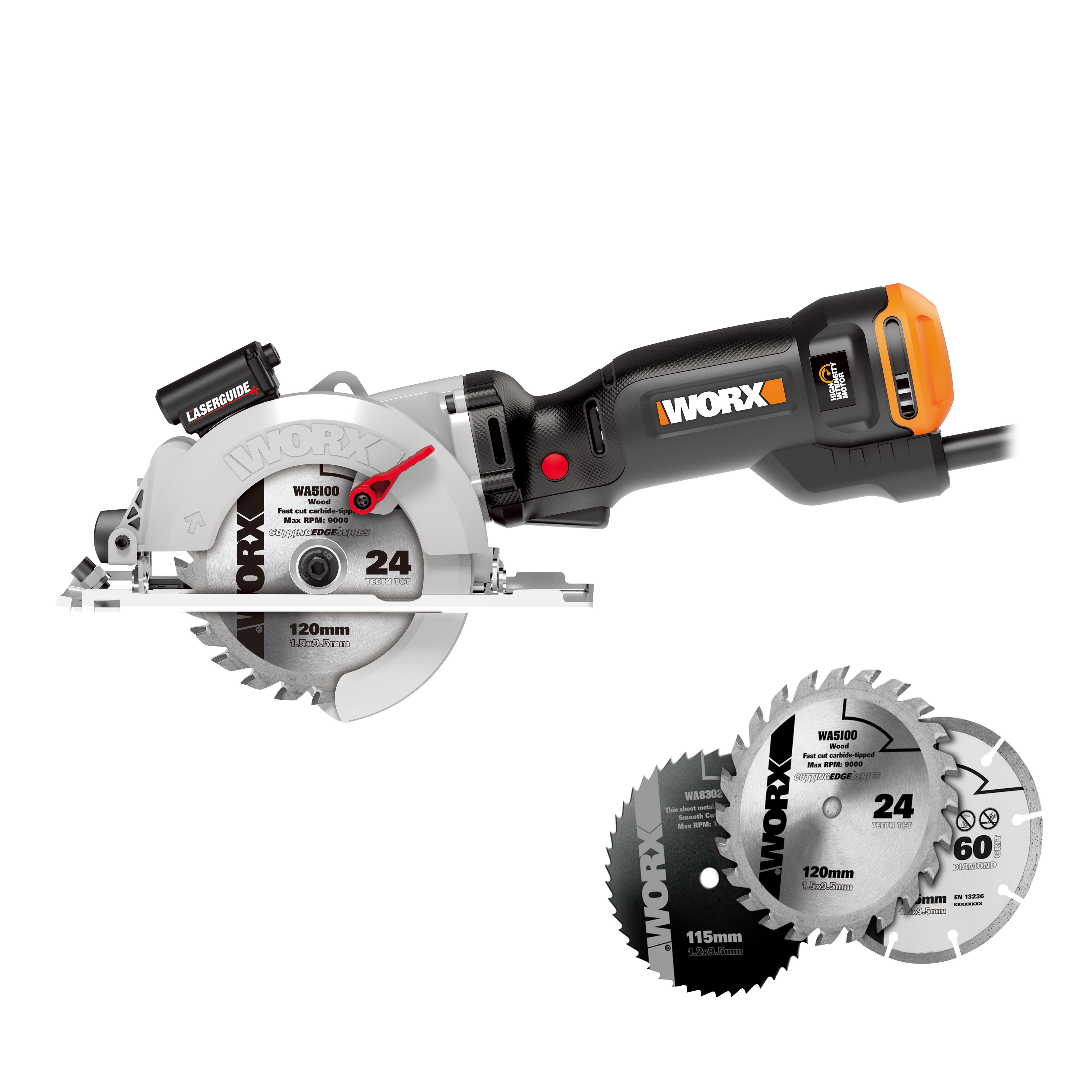Mini sierra circular de mano WORX WX437, 800 w potencia ø 120mm ...