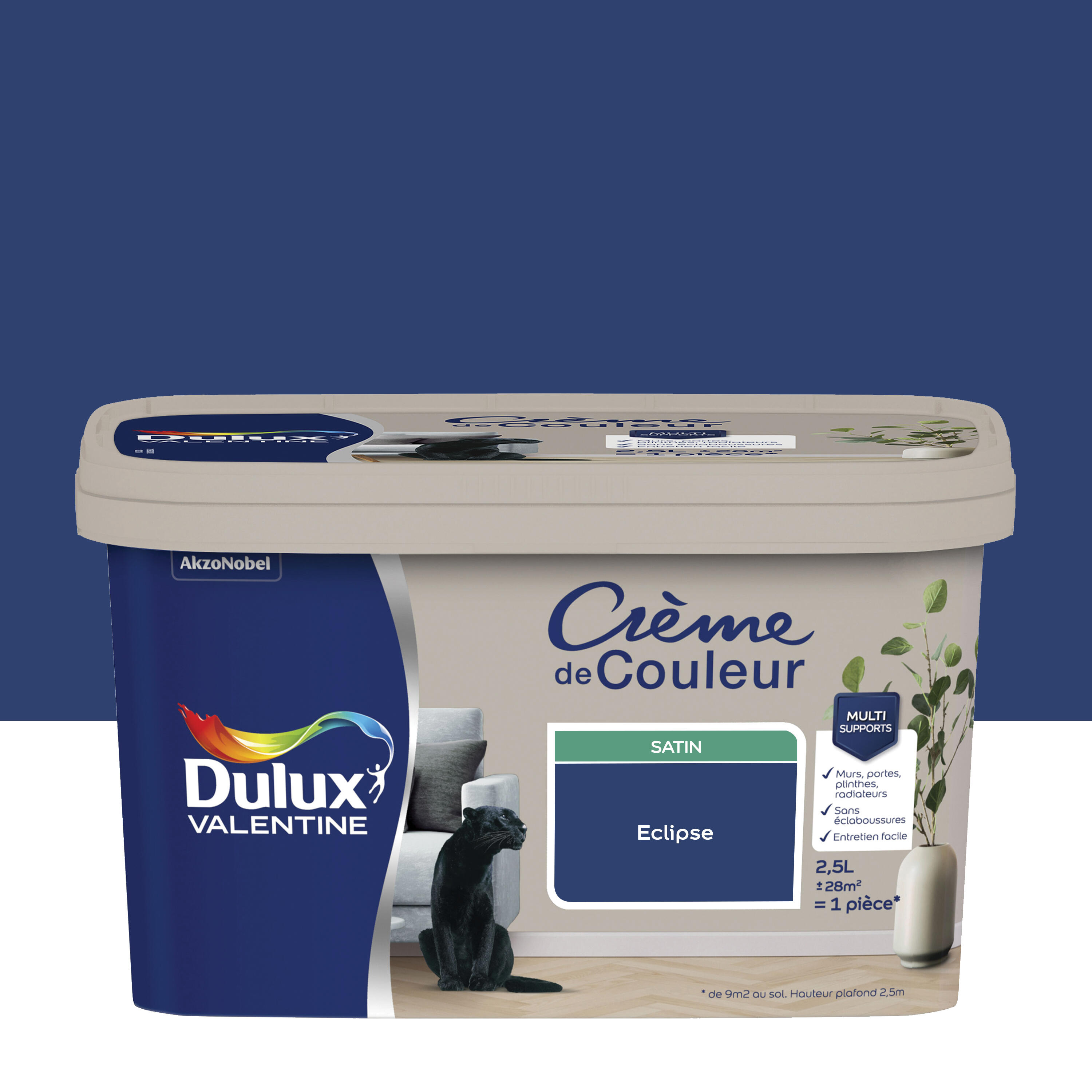 Peinture mur, boiserie bleu eclipse satin DULUX VALENTINE Crème de ...