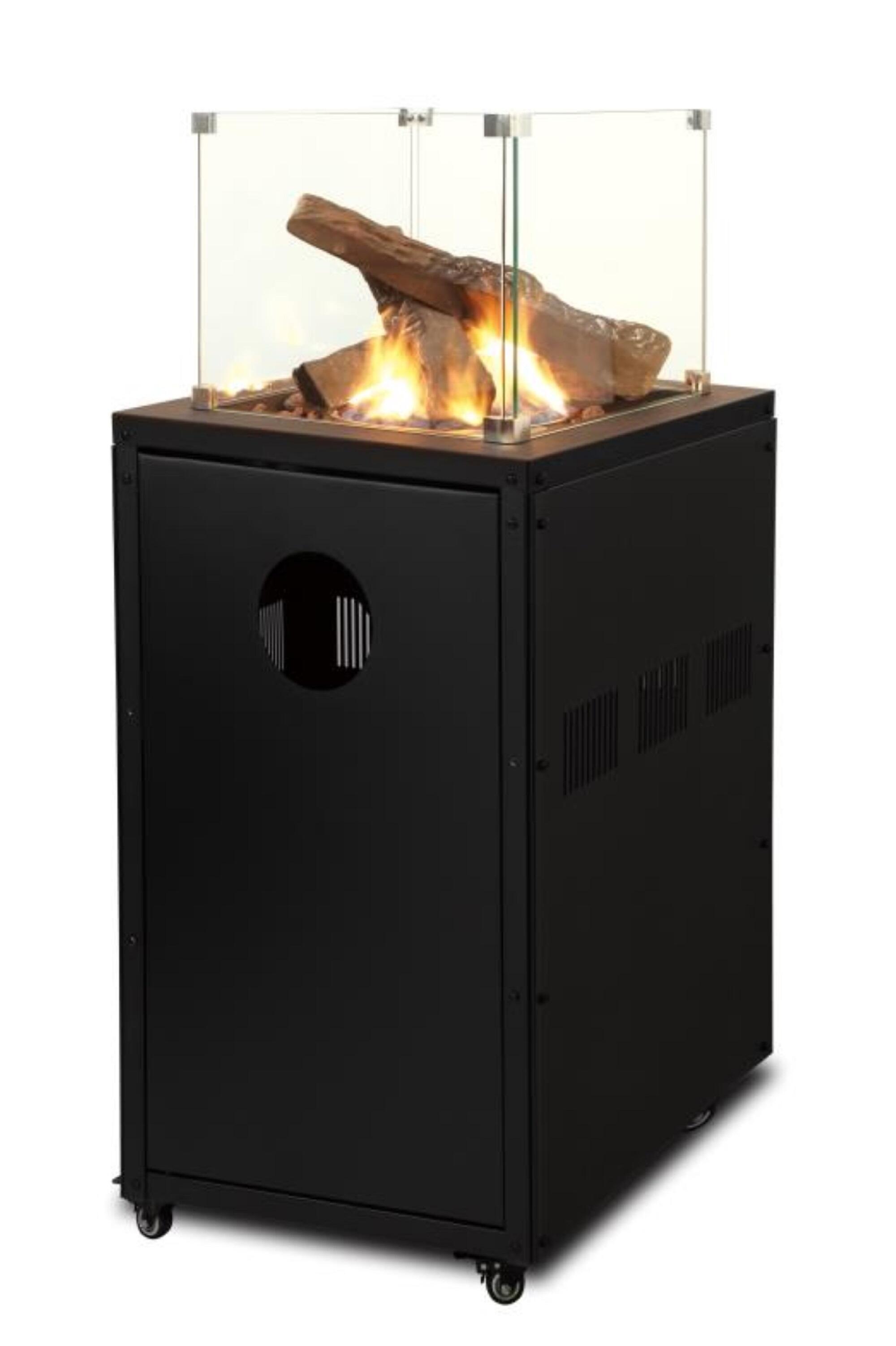 Estufa de gas para exterior Olmo con troncos decorativos y cristal bajo ...