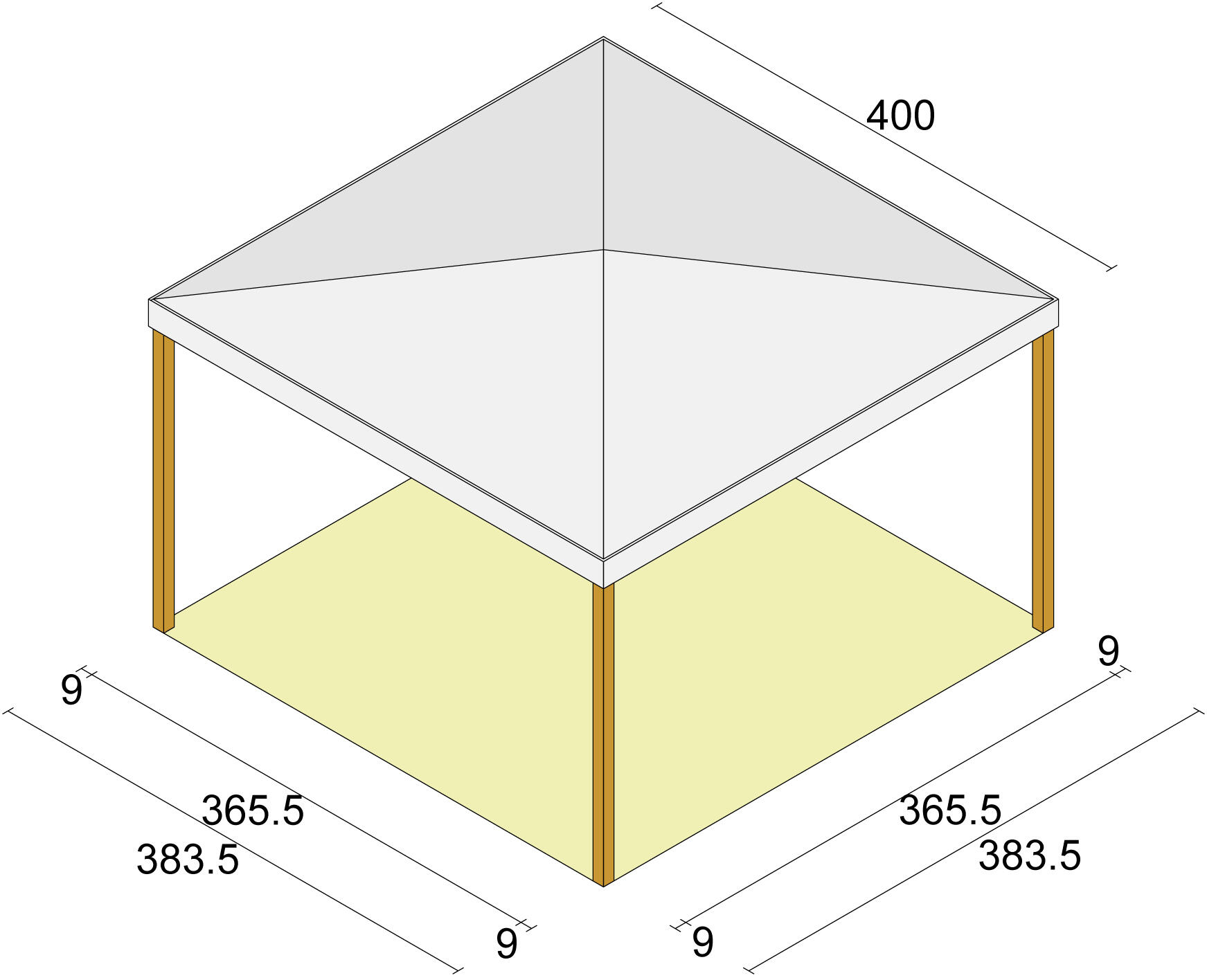 Gazebo Cherry in legno naturale, copertura bianca L 400 x P 400 x H 265 ...