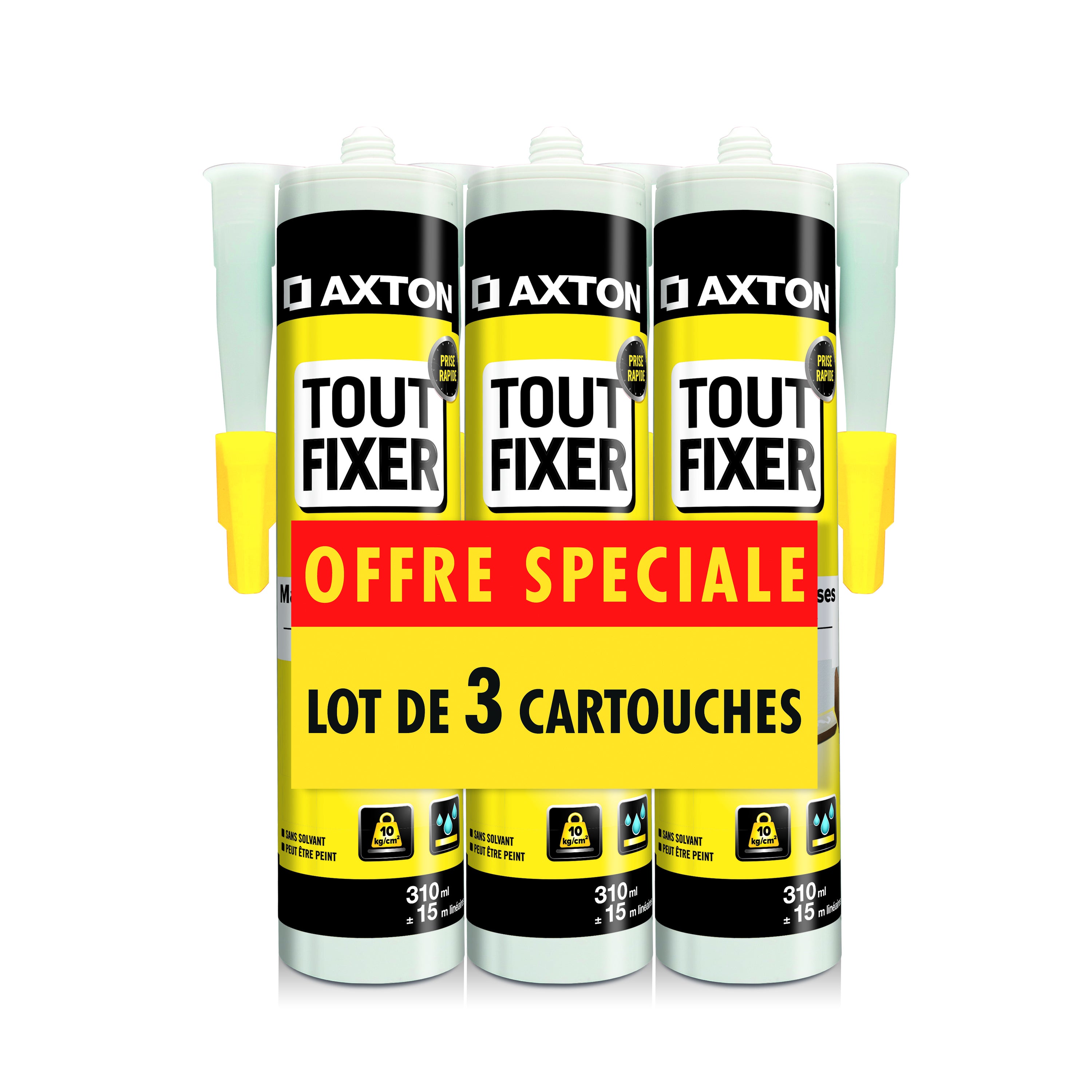 Lot de 3 colle de fixation acrylique Tout fixer au mur AXTON, 310ml ...