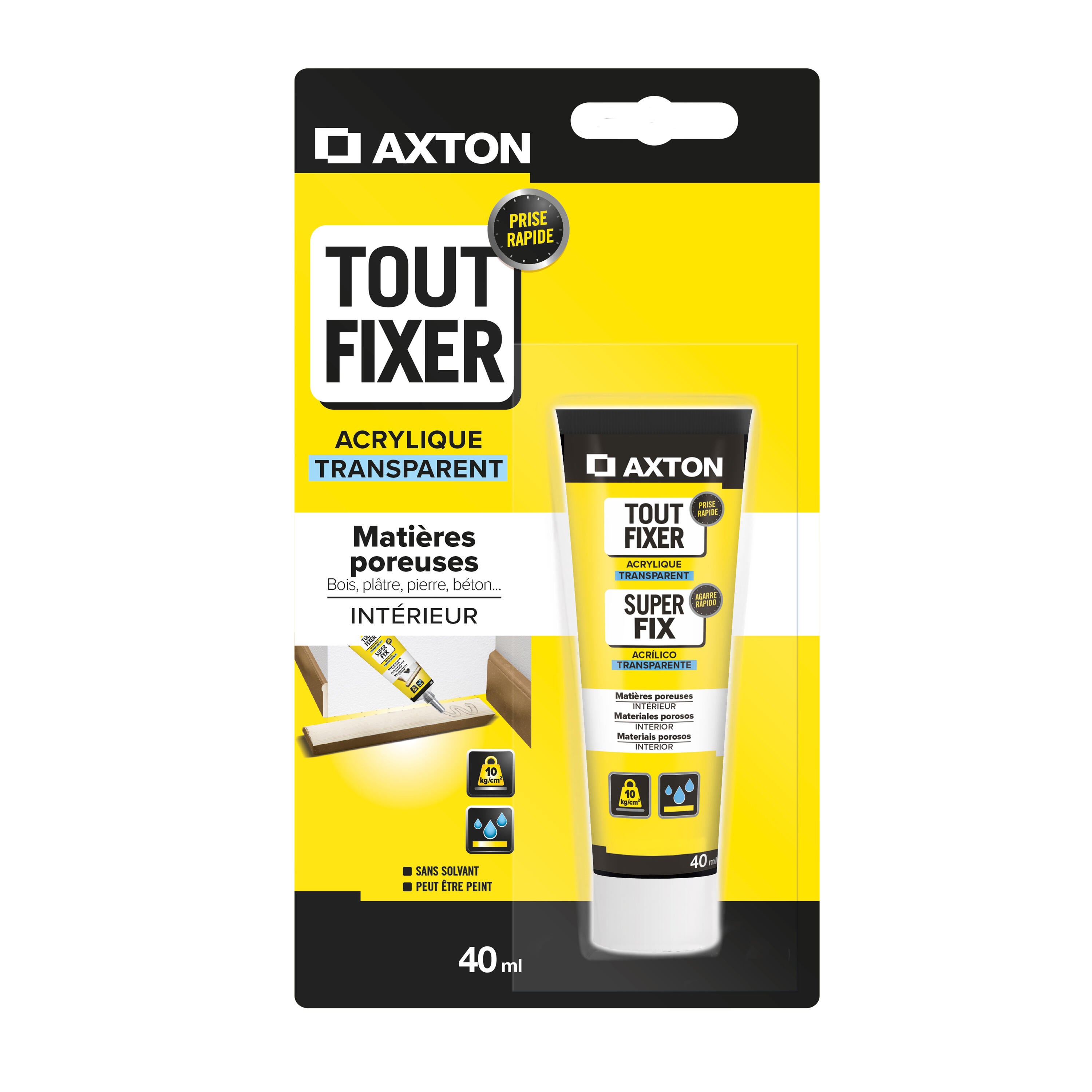 Colle de fixation acrylique Tout fixer au mur AXTON, 40ml transparent ...