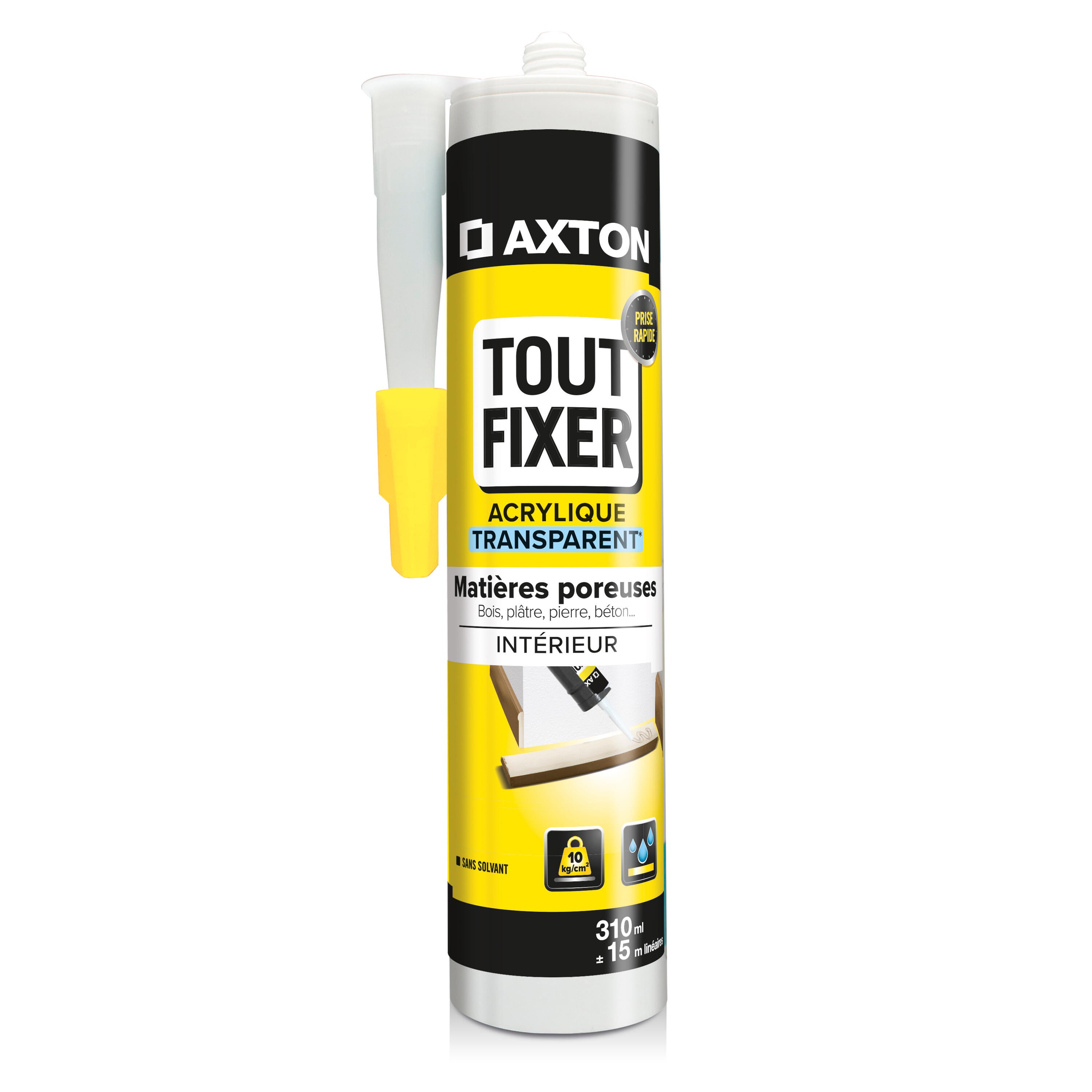 Colle de fixation acrylique Tout fixer au mur AXTON, 310ml transparent ...