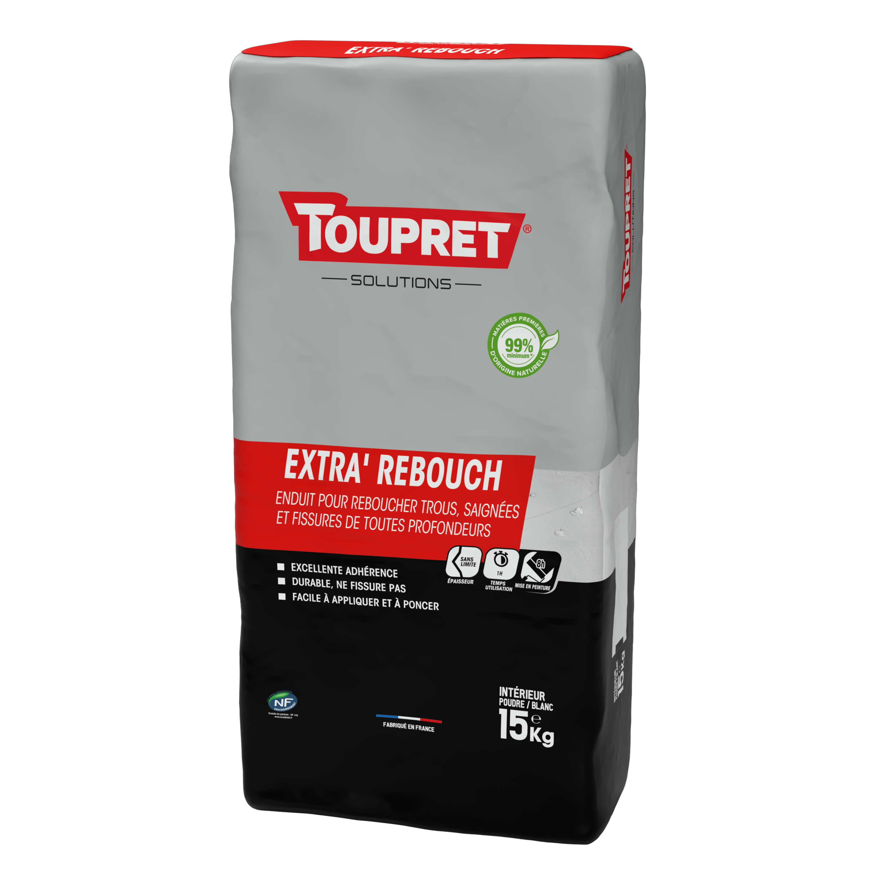 Enduit de rebouchage en poudre Extra rebouch TOUPRET blanc 15 kg ...