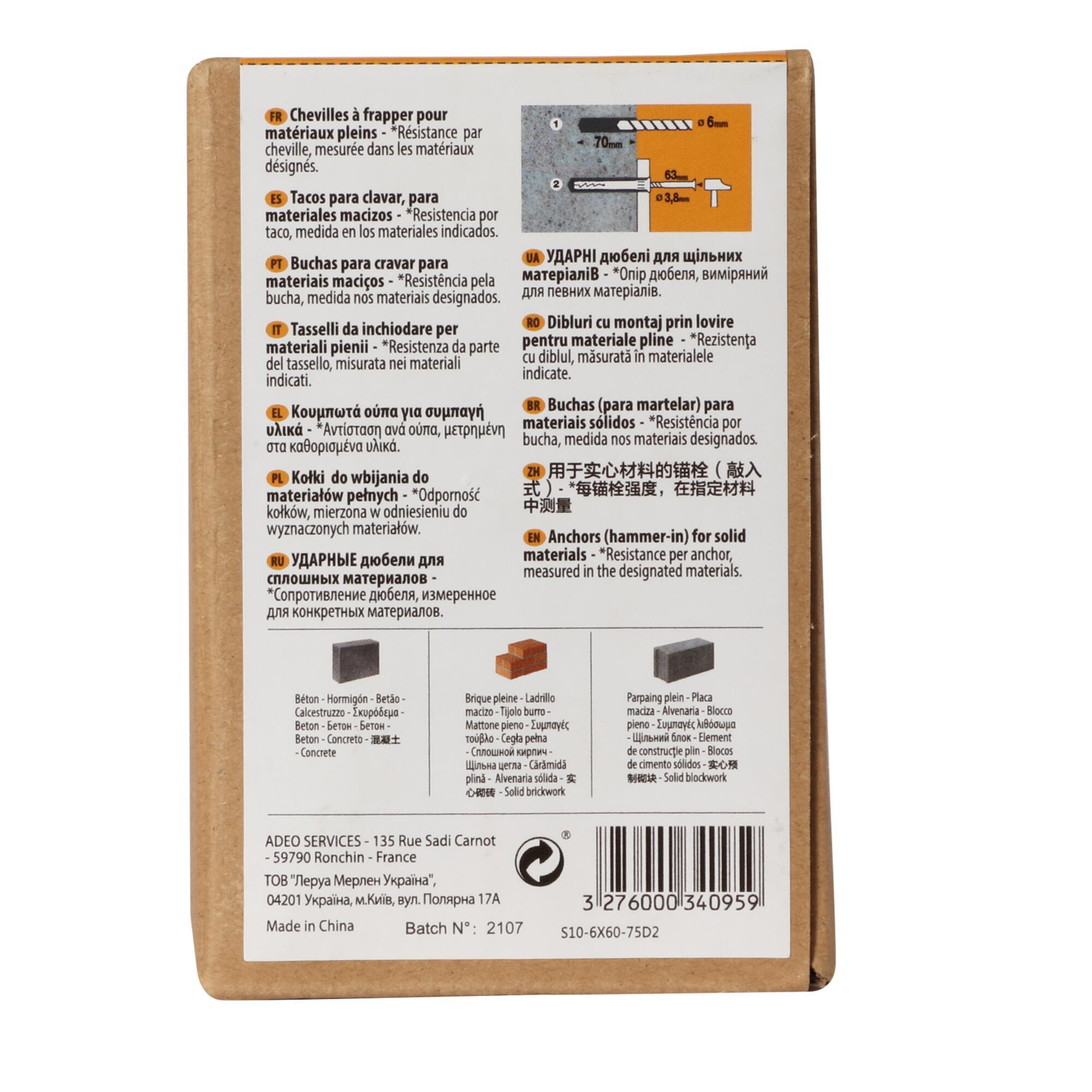 75 tacos clavar nailon materiales macizos STANDERS ø 6 mm y L.60 mm ...