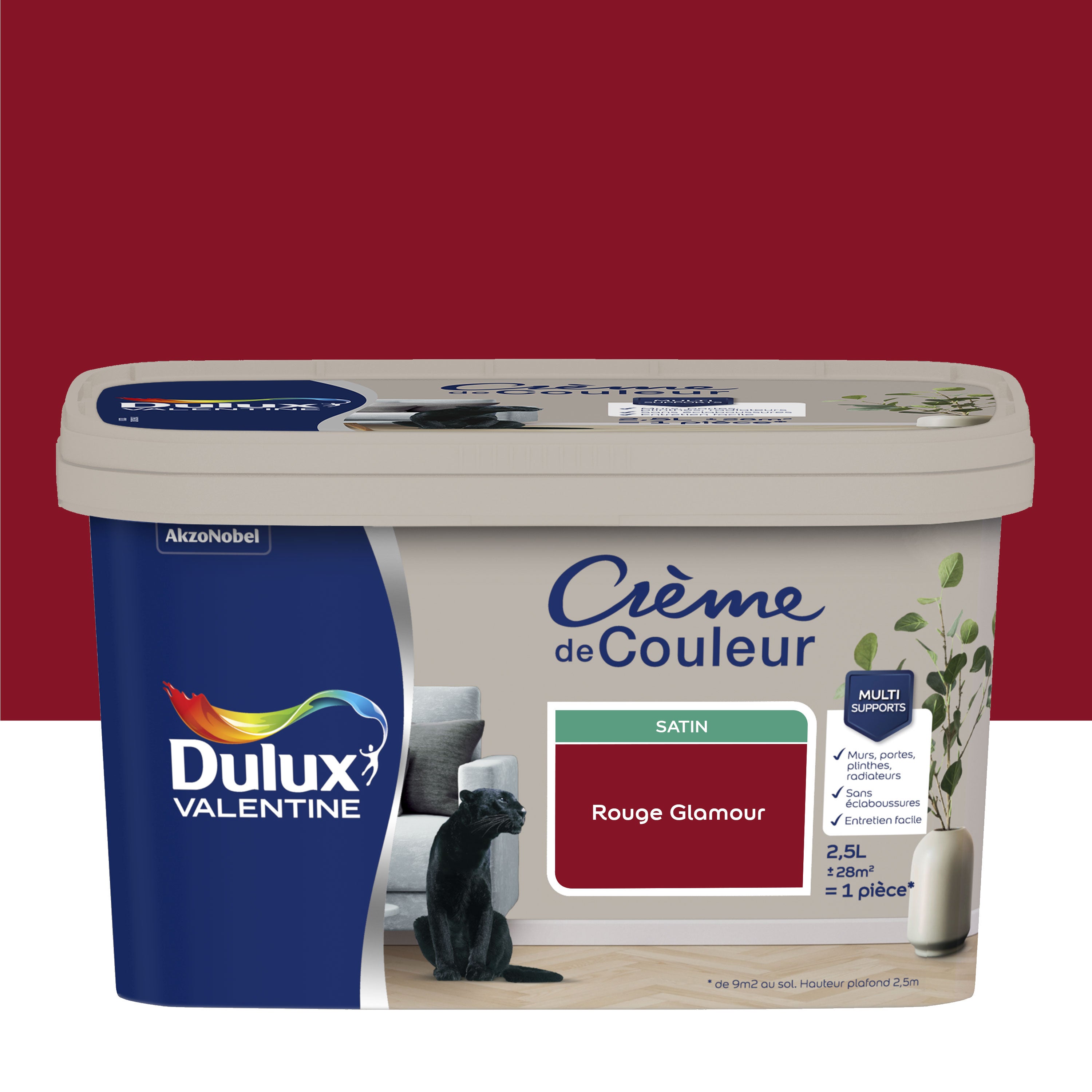 Peinture mur, boiserie rouge glamour satin DULUX VALENTINE Crème de ...