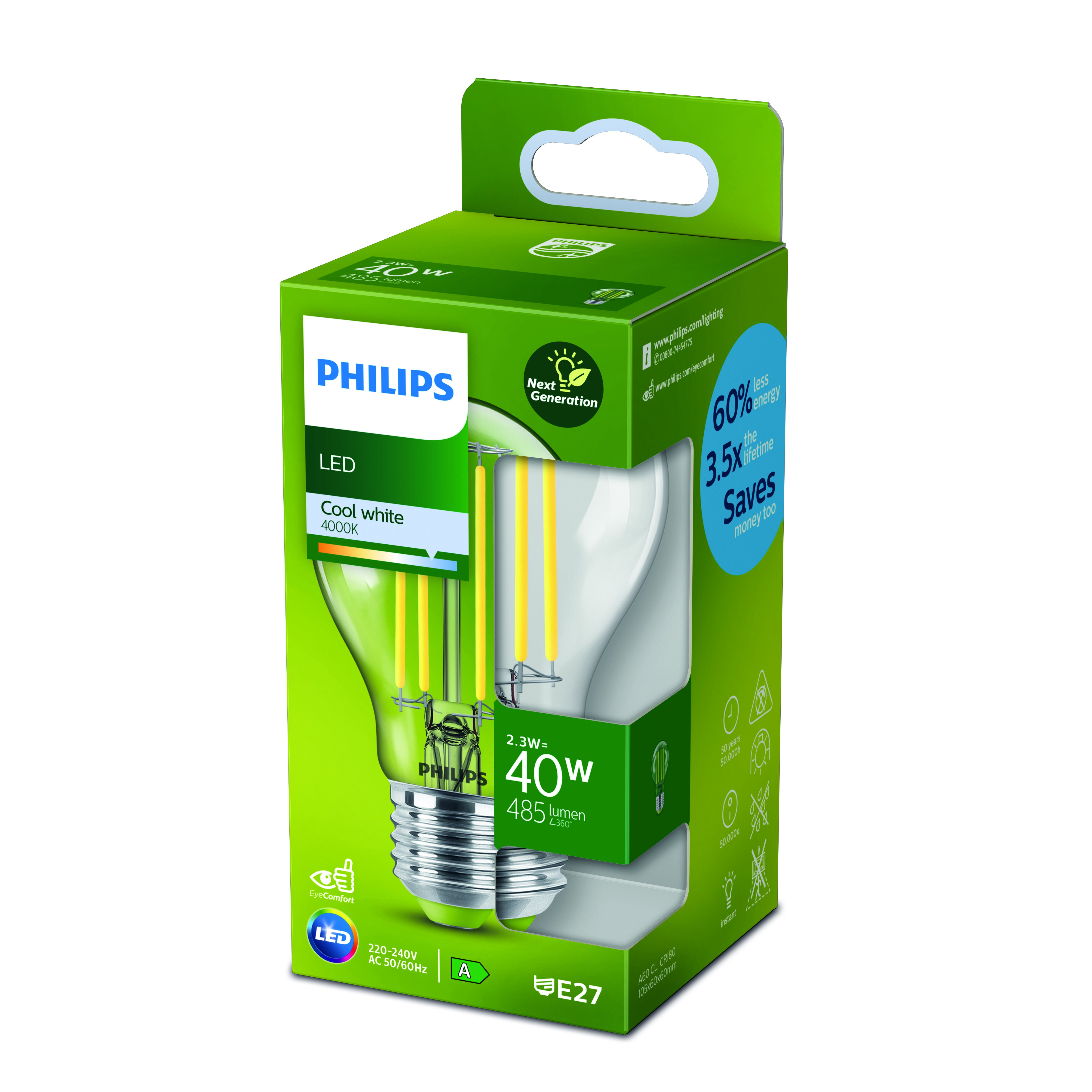 Ampoule led E27, 470Lm = 40W, blanc neutre, PHILIPS | Leroy Merlin