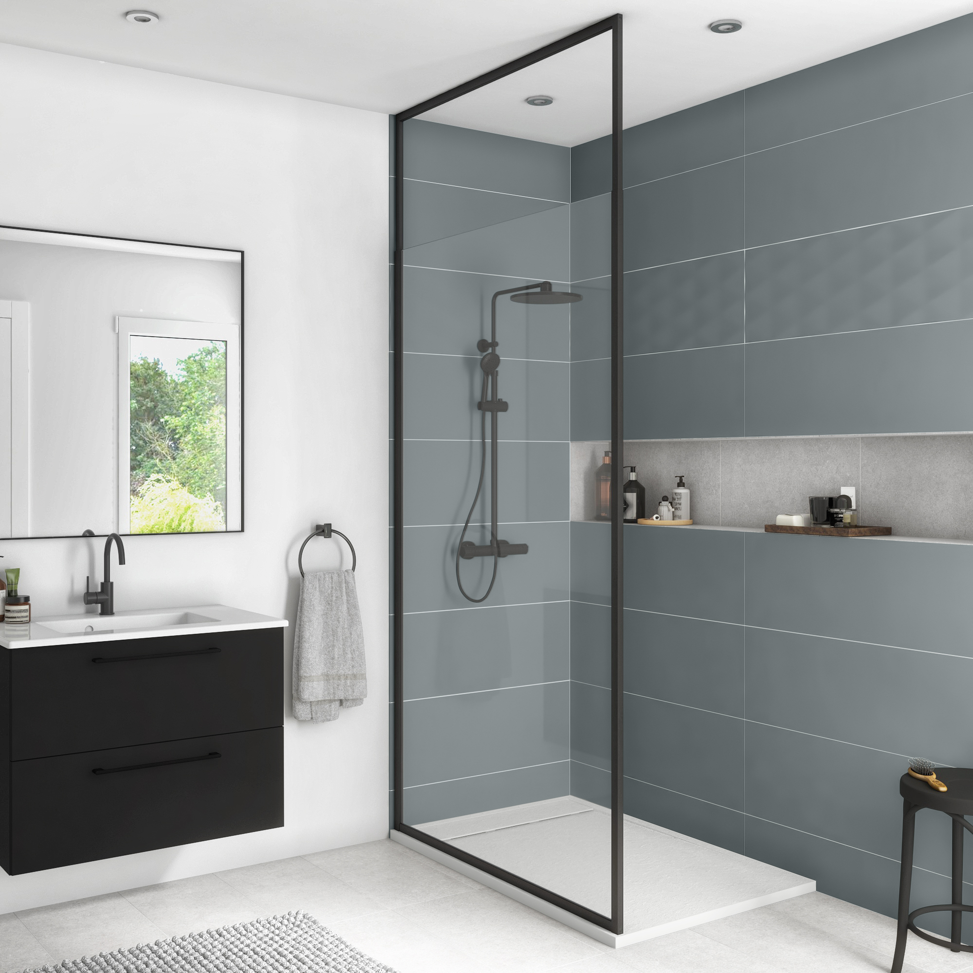 Pack douche italienne receveur neo blanc 90x120+paroi transparent Unik ...