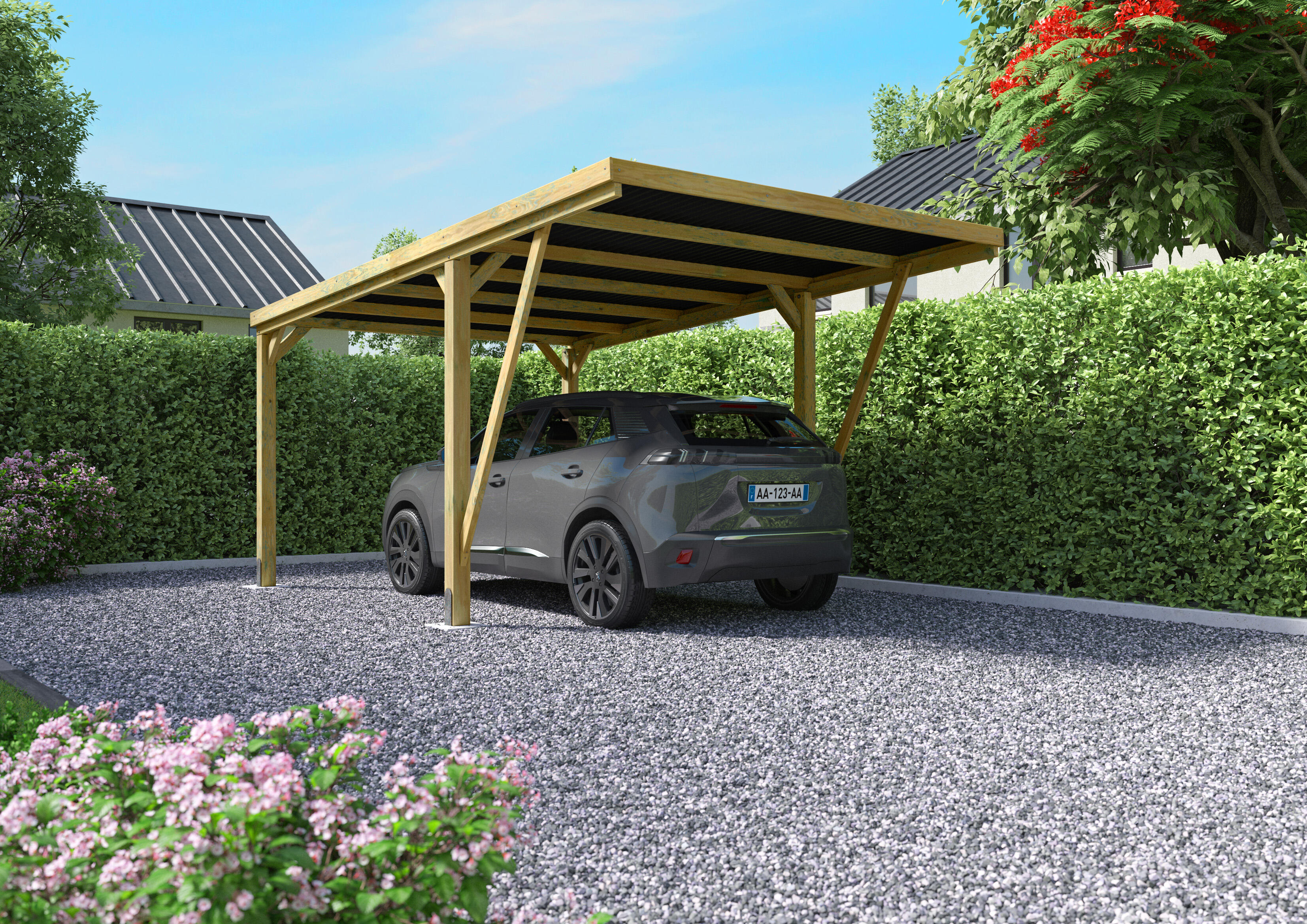 Carport bois Victor modern, 1 voiture, CERLAND, 14.8 m² | Leroy Merlin