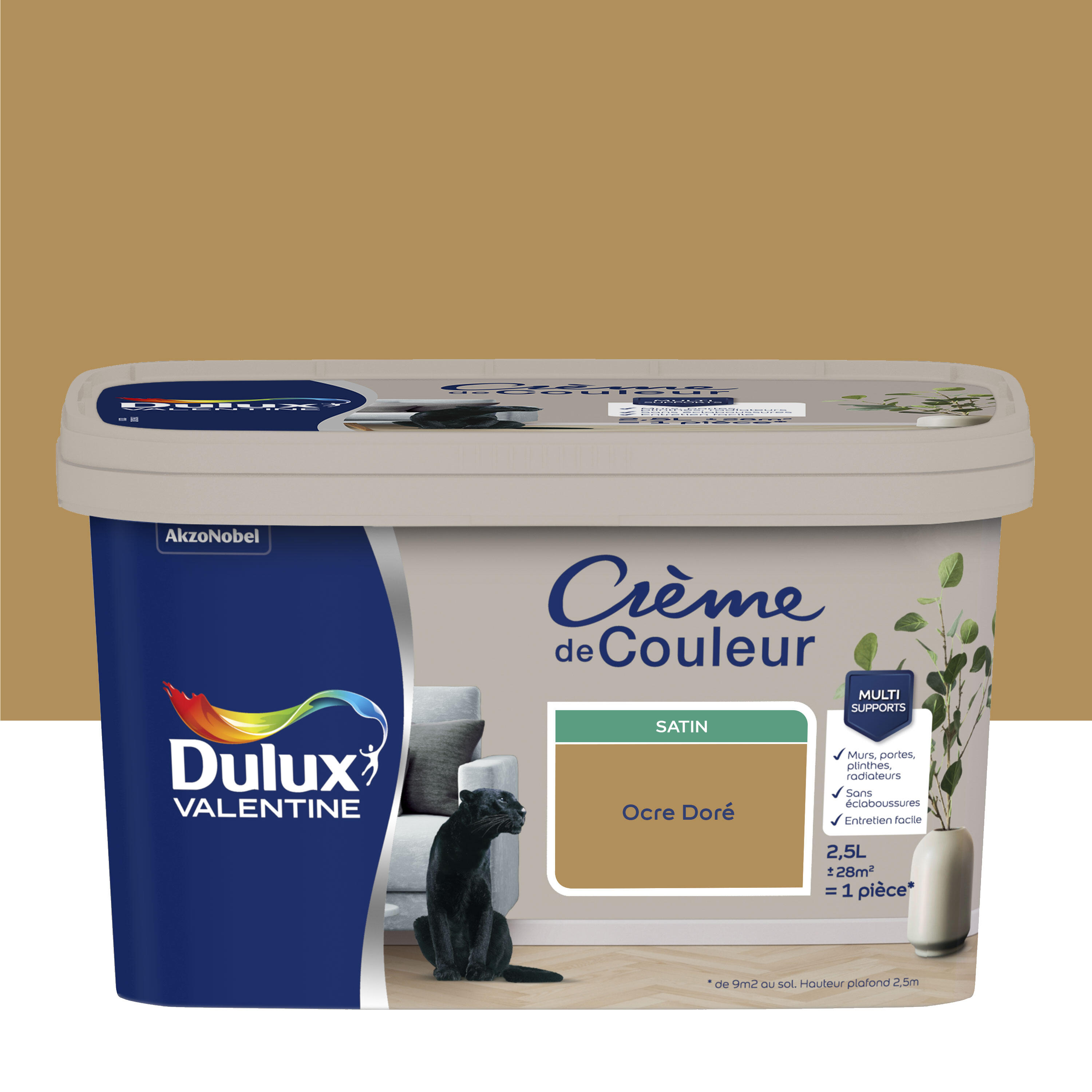 Peinture mur, boiserie ocre doré satin DULUX VALENTINE Crème de couleur ...