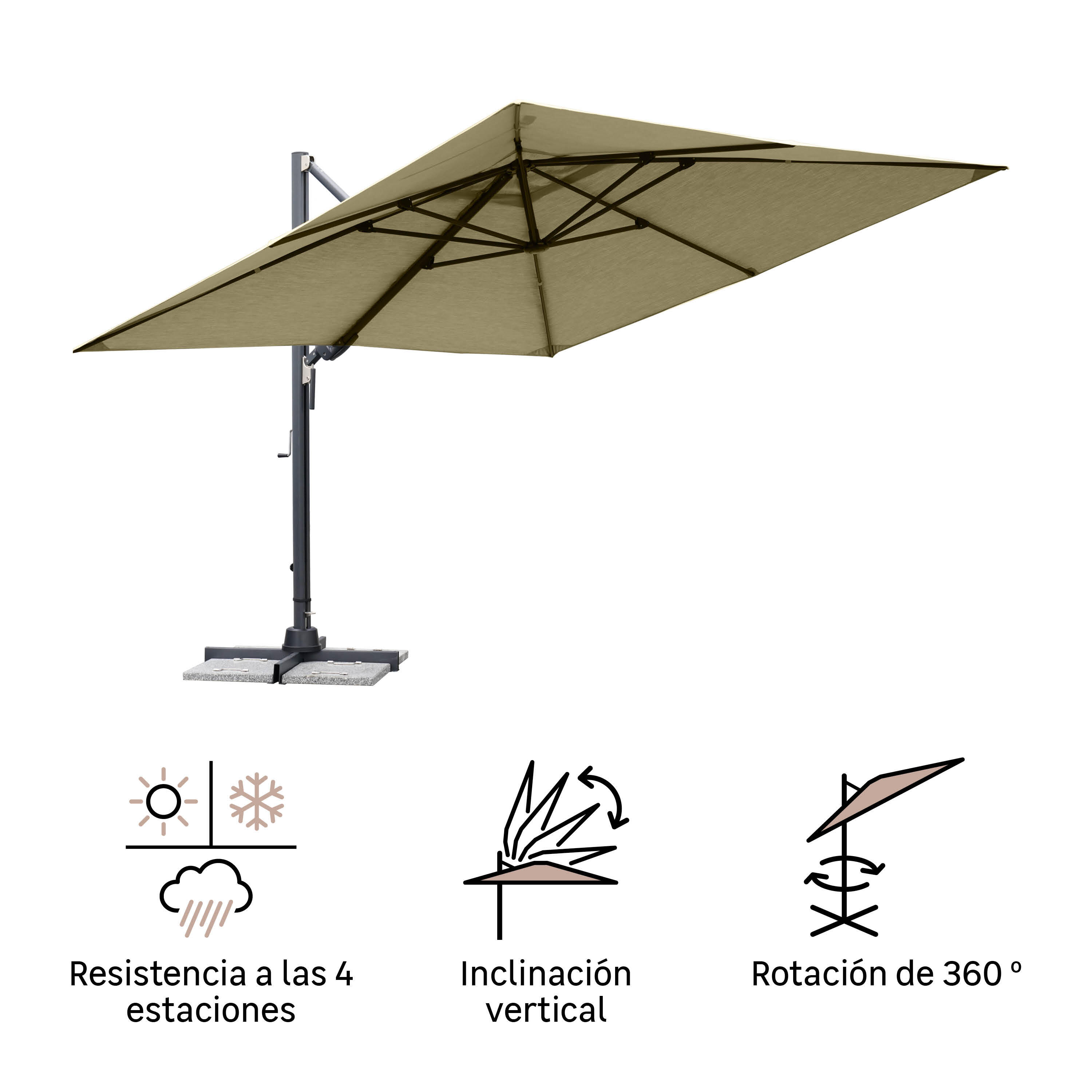 Parasol excéntrico de aluminio/acero NATERIAL Sombra tostado 392x400 cm ...