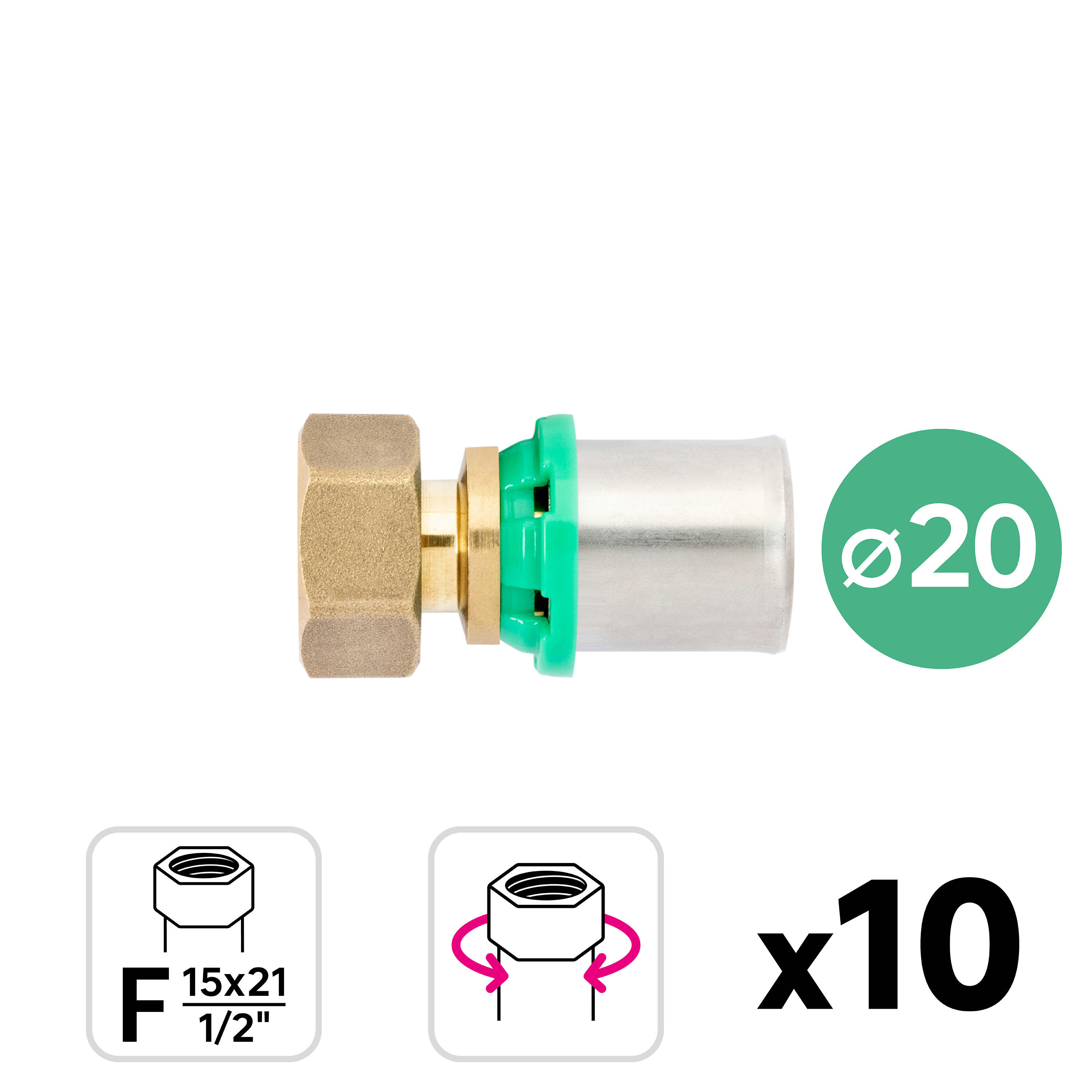 Lot de 10 raccords à sertir multicouche ⌀ 20 F15x21 (1/2"), Equation | Leroy Merlin
