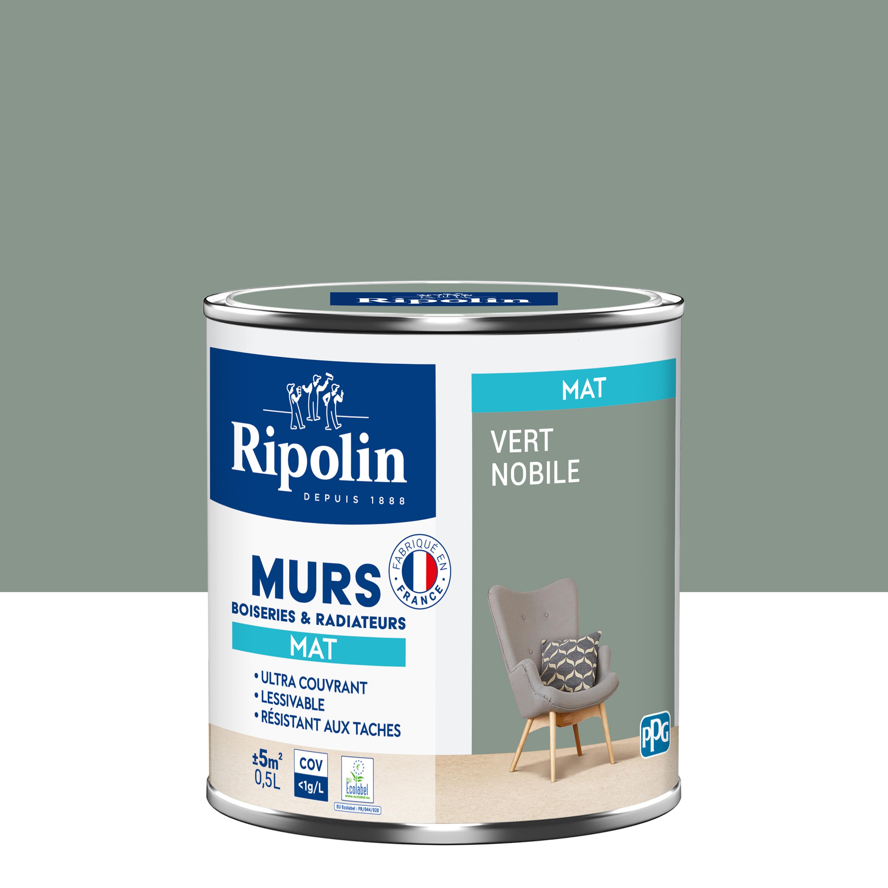 Peinture mur vert nobile mat RIPOLIN Intérieur 0.5L | Leroy Merlin