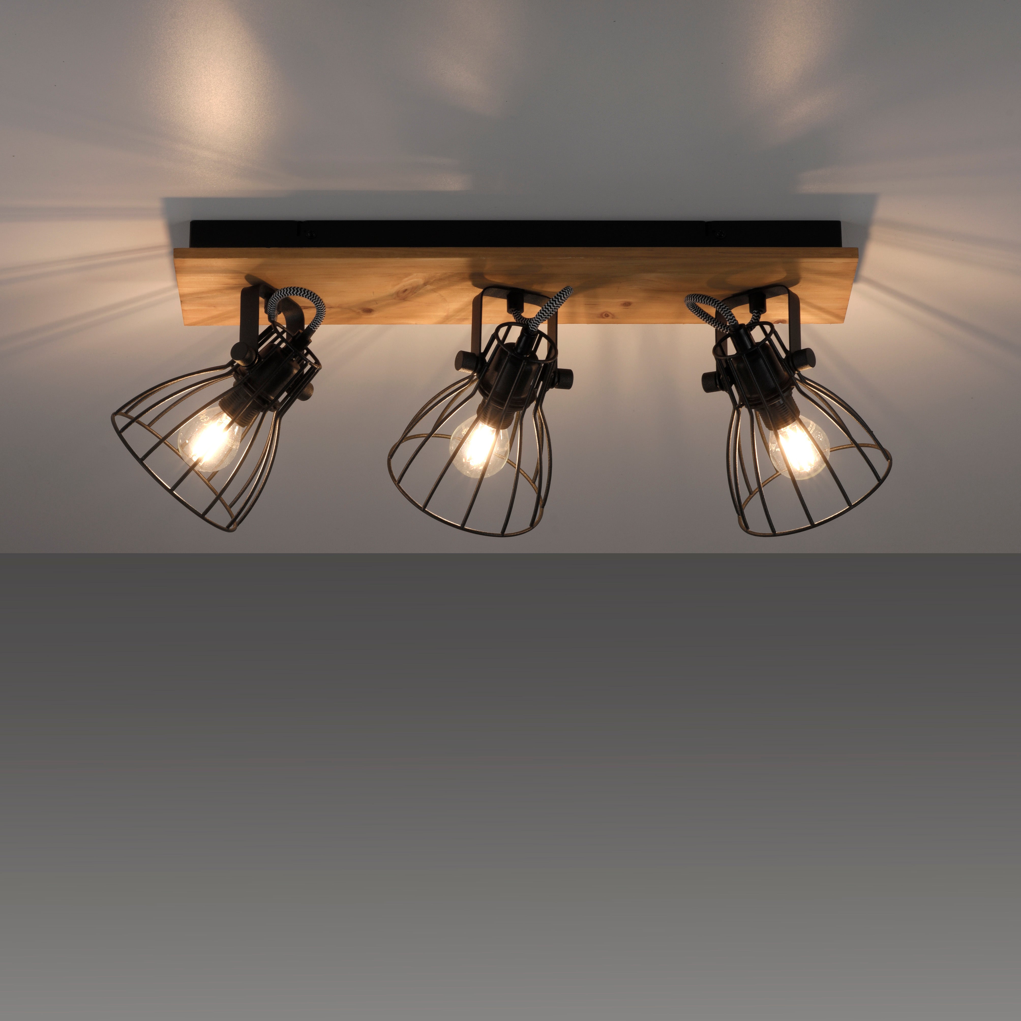 Barra 3 luces Taro E14 Madera/Negro | Leroy Merlin