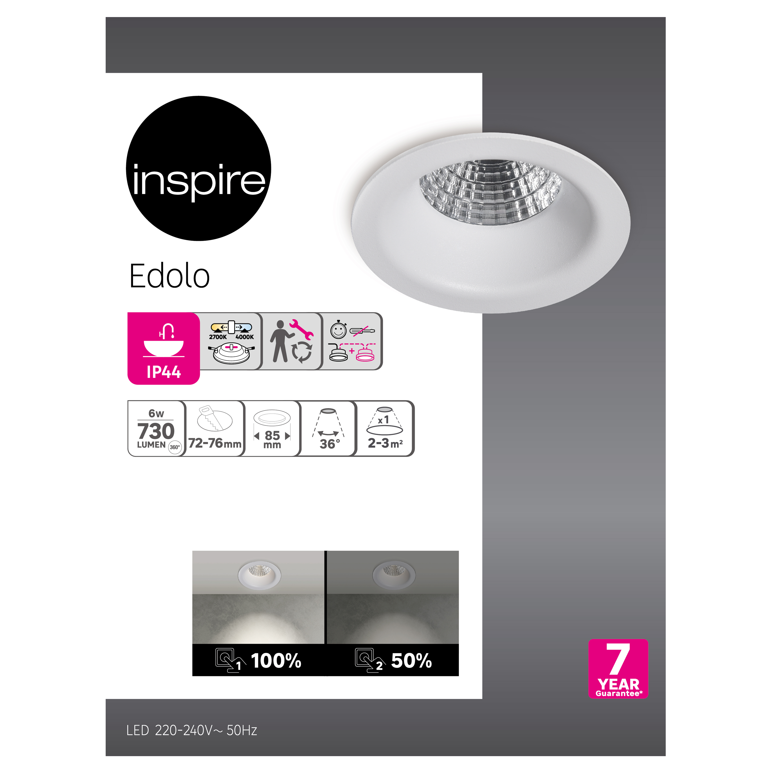 Kit 1 Spot à Encastrer Fixe Edolo Led Blanc Chaud Neutre D8 5