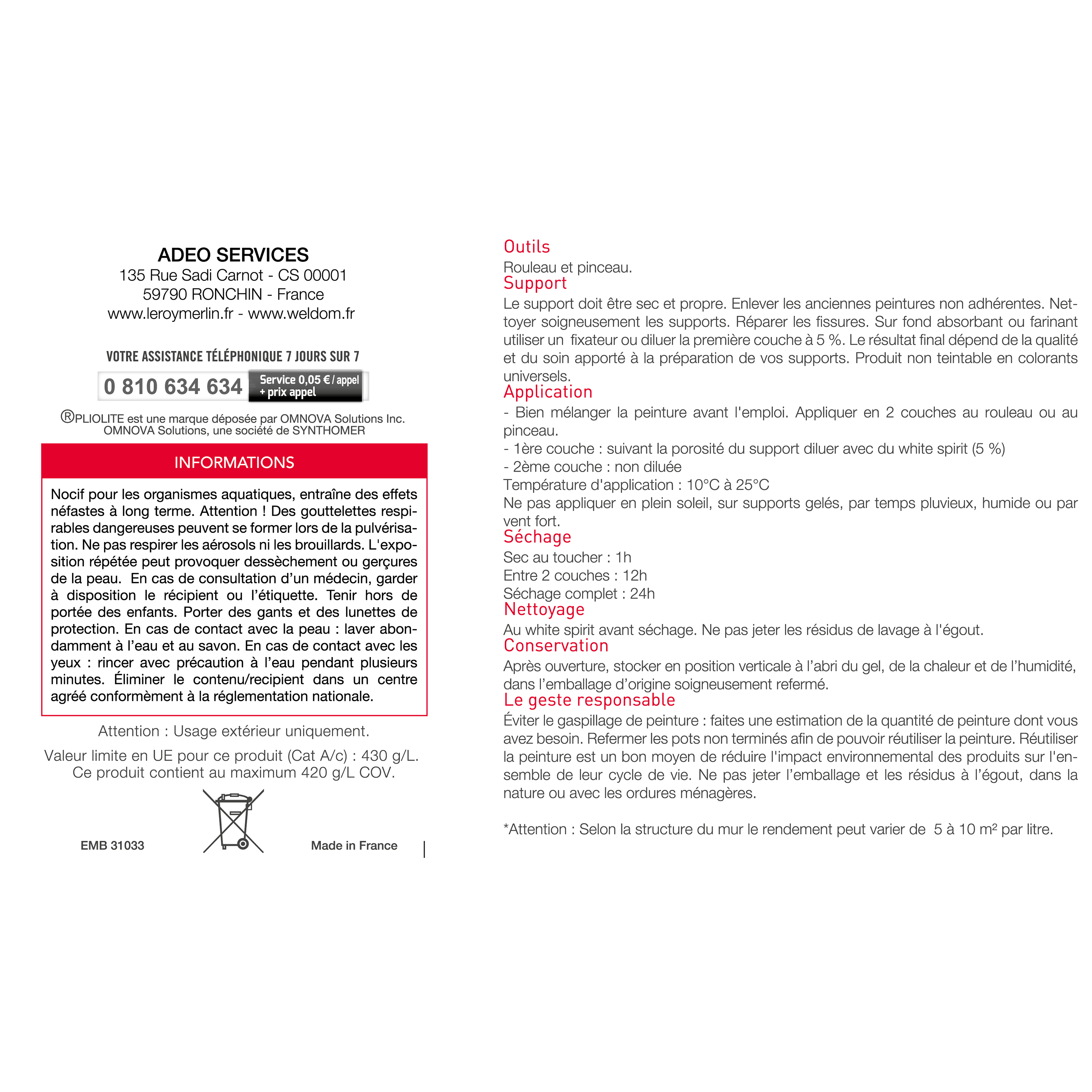 Peinture extérieure façade Pliolite ton pierre mat 10L | Leroy Merlin