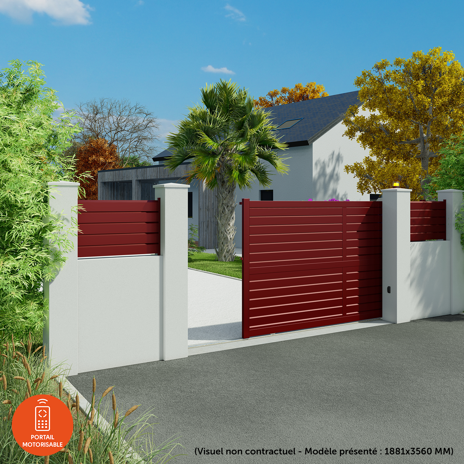 Portail coulissant aluminium rouge Zef Klos up!, l.362 x H.188,1 cm ...