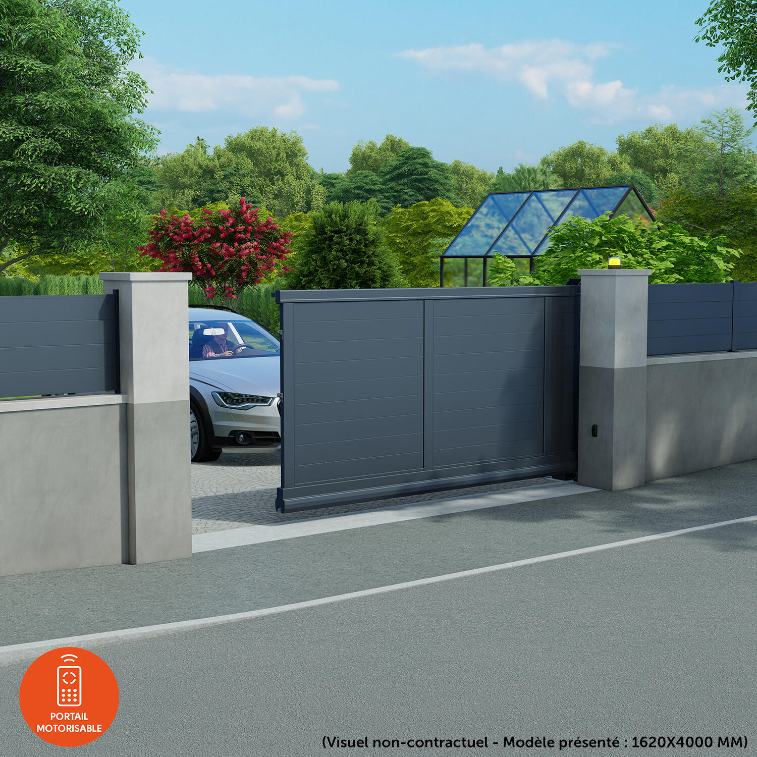 Portail coulissant aluminium autoportant Lao Klos up! gris zinc, l ...