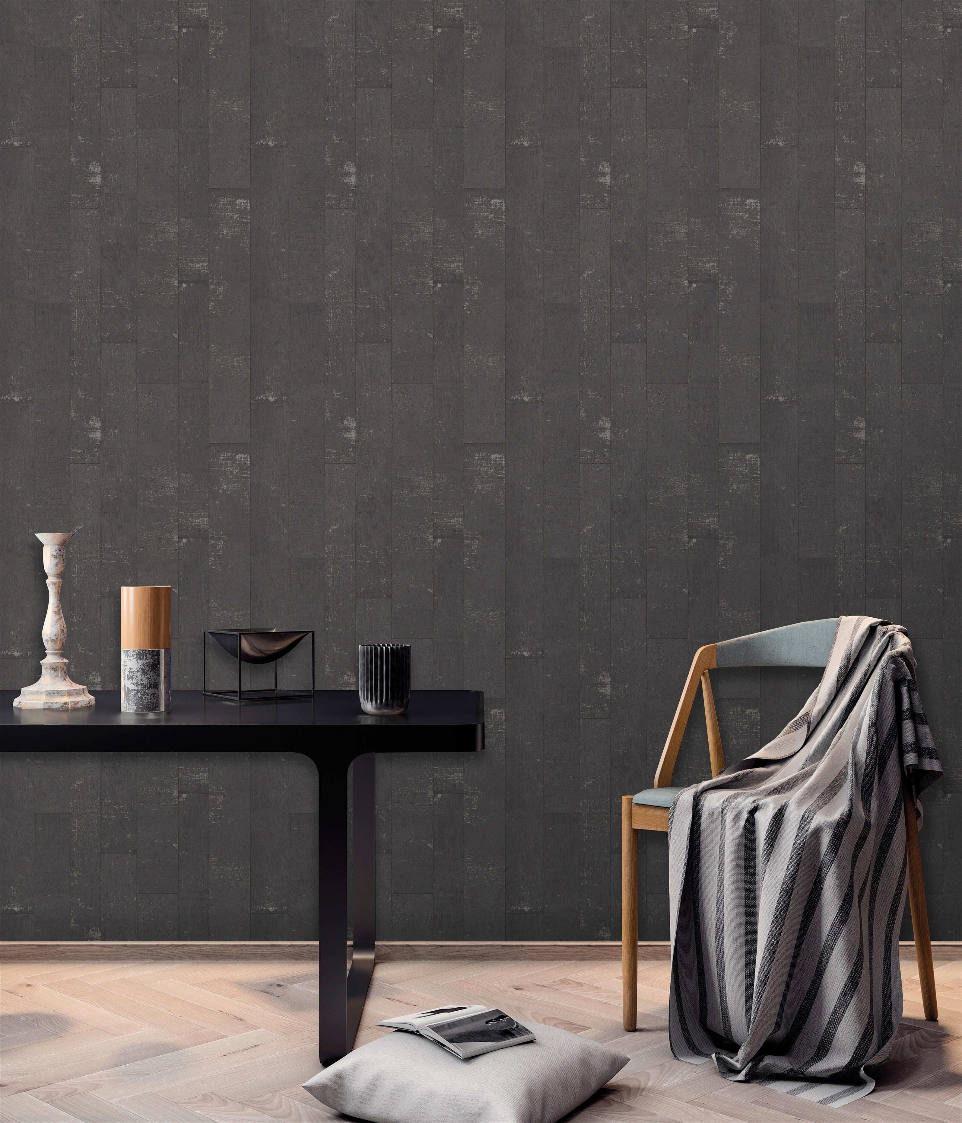 Papel pintado vinilo imitación material Eco Madera negro | Leroy Merlin
