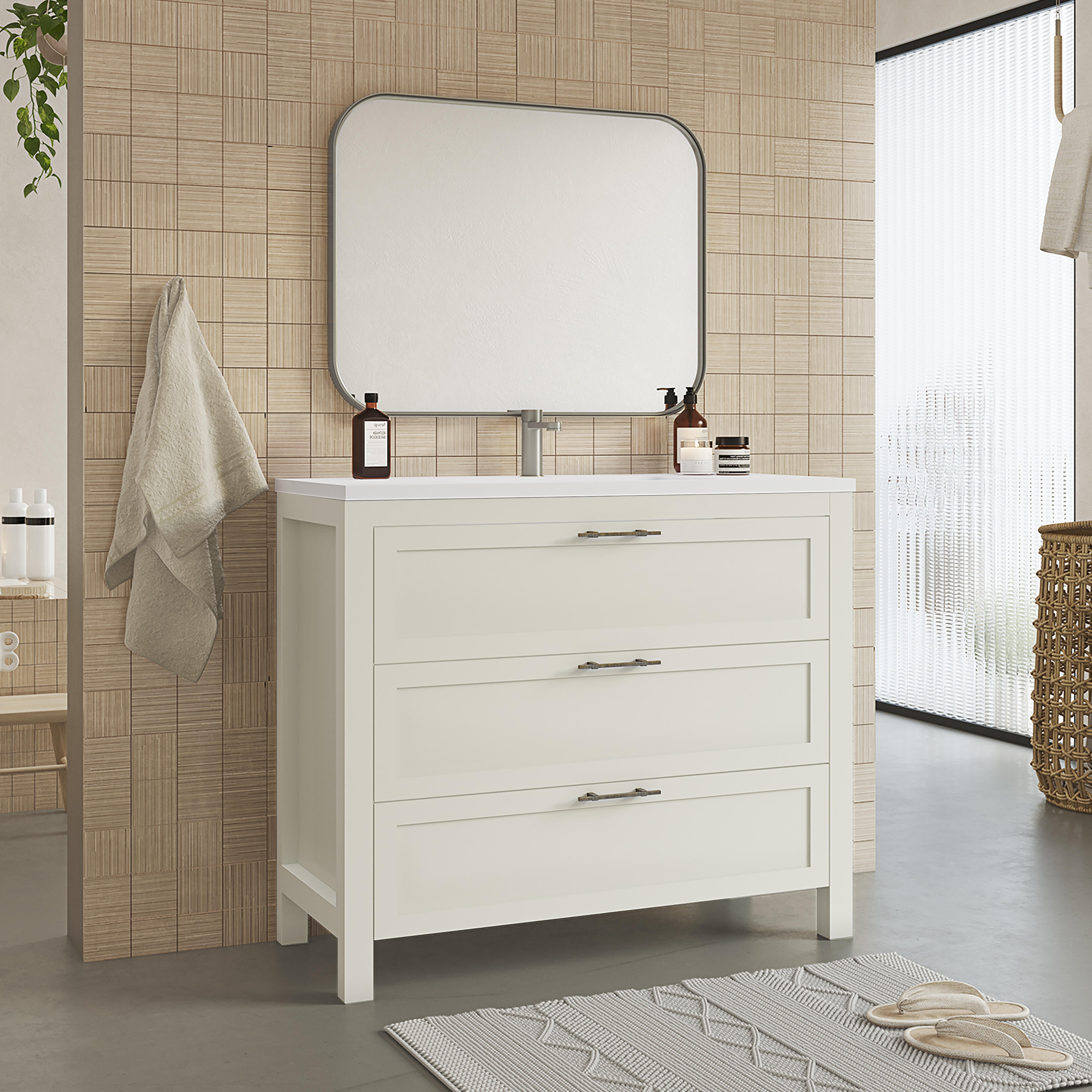 Espejo enmarcado rectangular Kende plata 80 x60 cm | Leroy Merlin