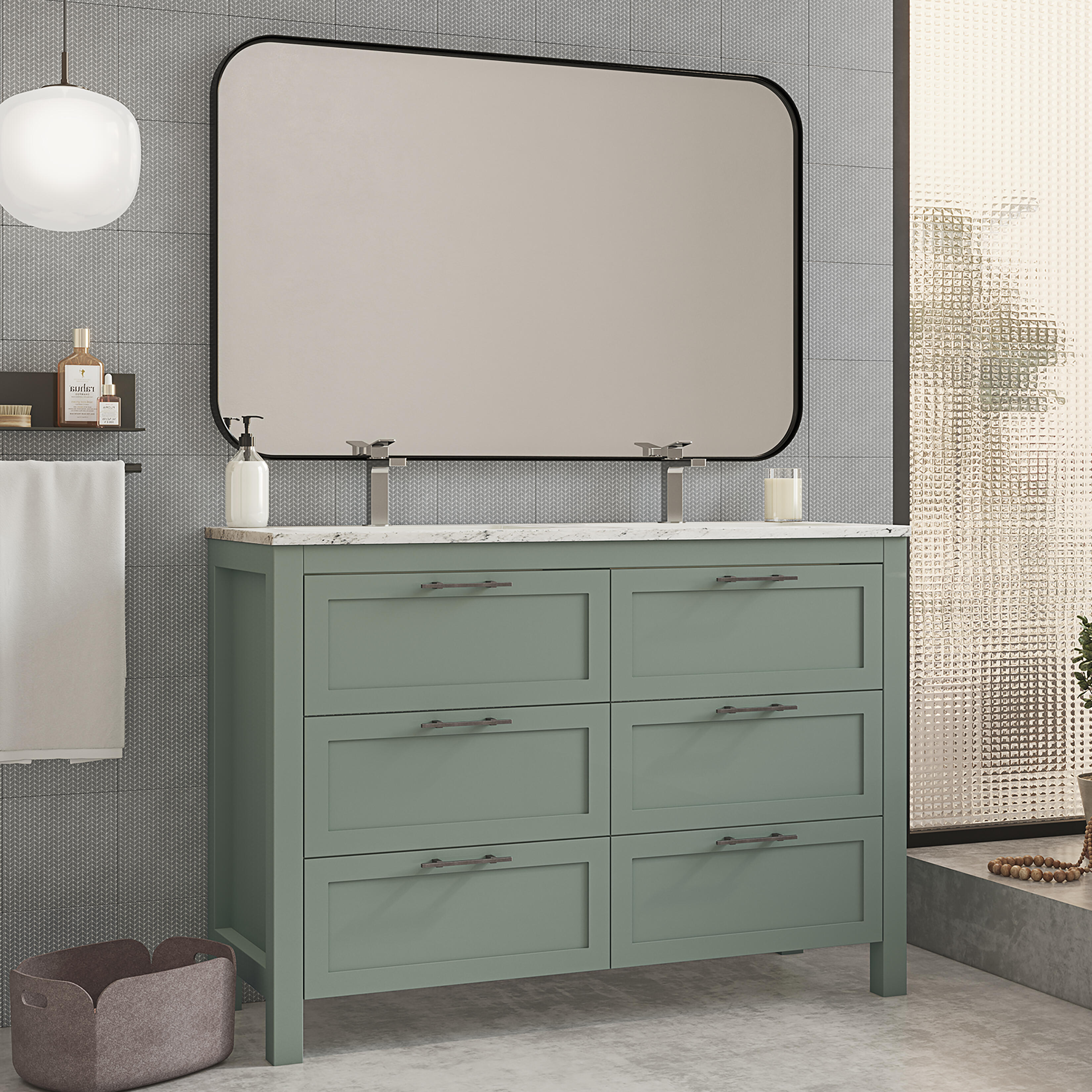 Meuble double vasque, 6t l.120 x H.85 x P.45 cm, vert argent, Kende ...