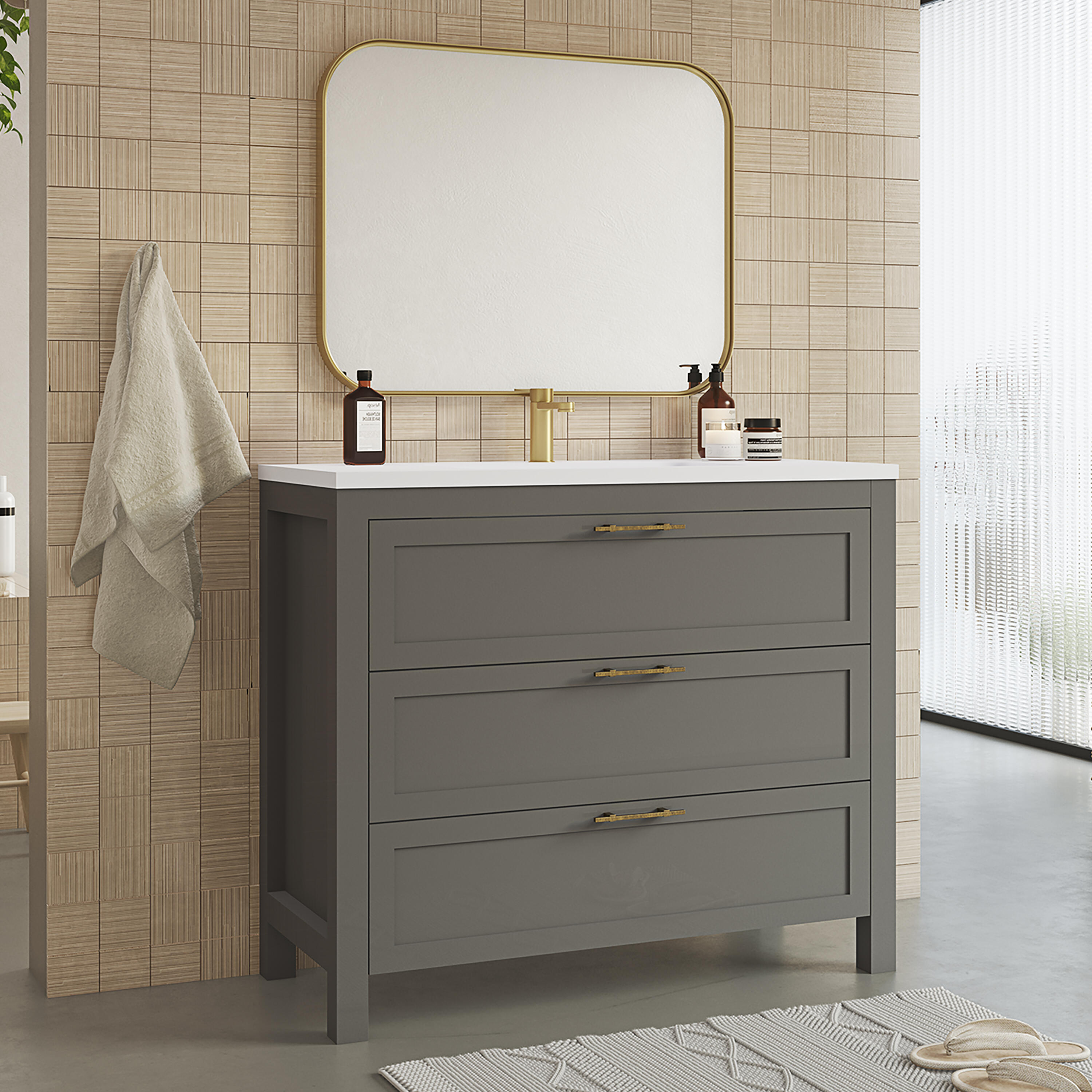 Meuble simple vasque l.100 x H.85 x P.45 cm, Kende | Leroy Merlin