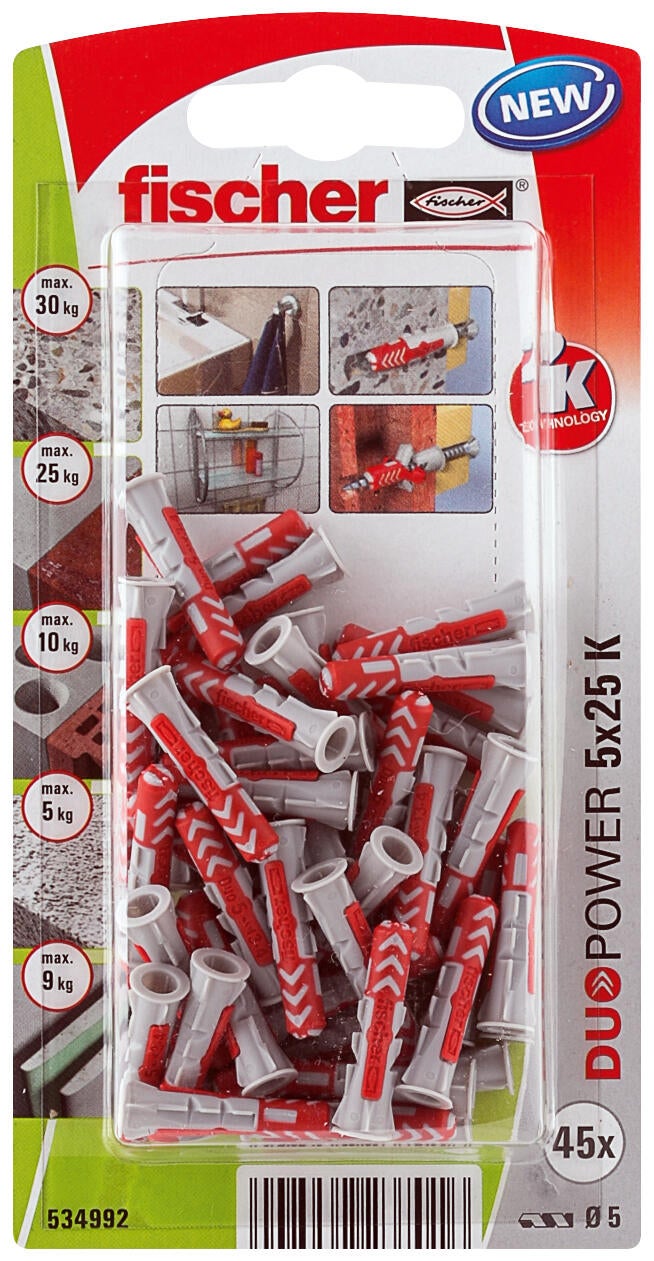 Lot de 45 Cheville pour tout type de mur duopower 534992 FISCHER, Ø5 x ...