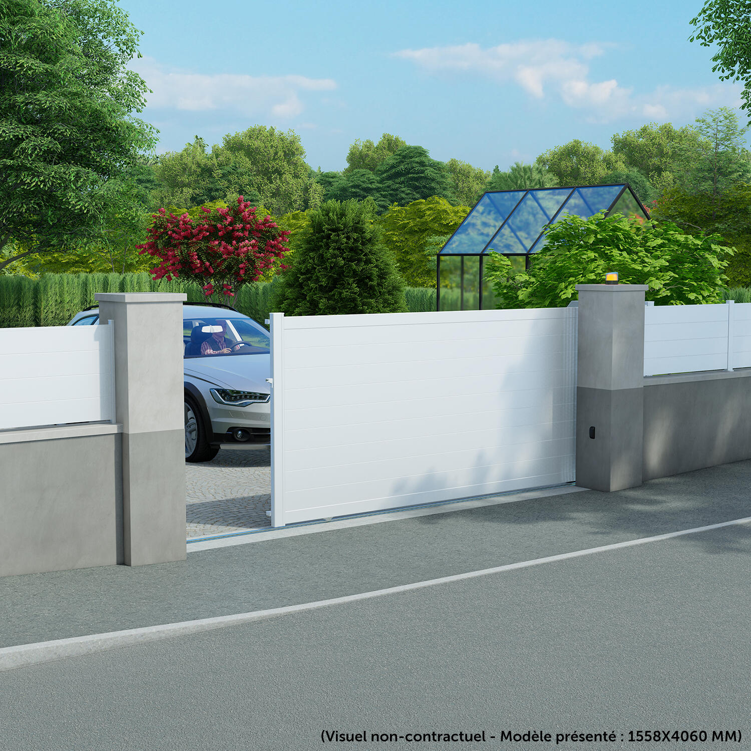 Portail coulissant aluminium Lao blanc Klos up!, l.412 x H.170.5 cm ...