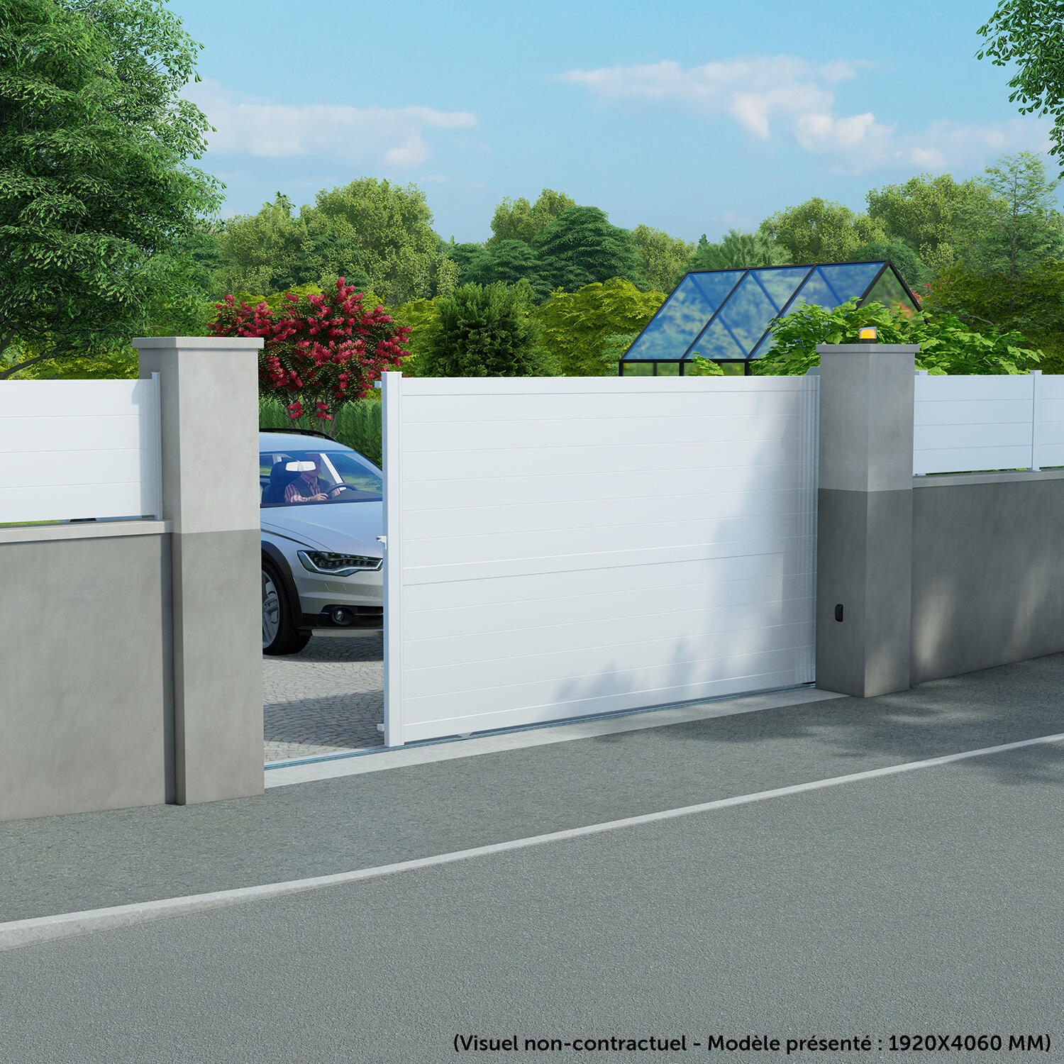 Portail et portillon coulissant aluminium Lao blanc KLOS UP, l.412 x H ...