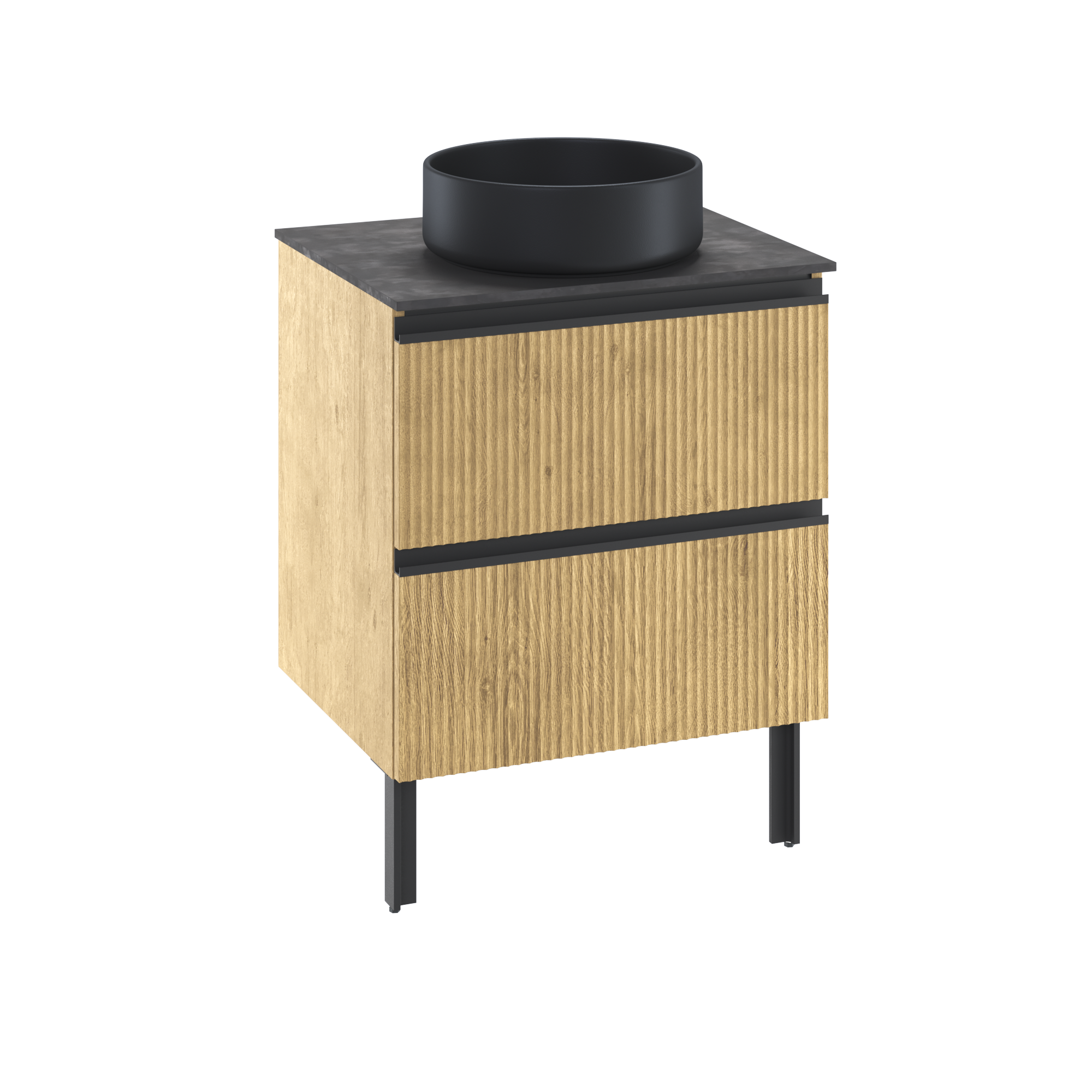 Meuble simple vasque, 2t l.60 x H.58 x P.48 cm, effet chêne strié, Studio | Leroy Merlin