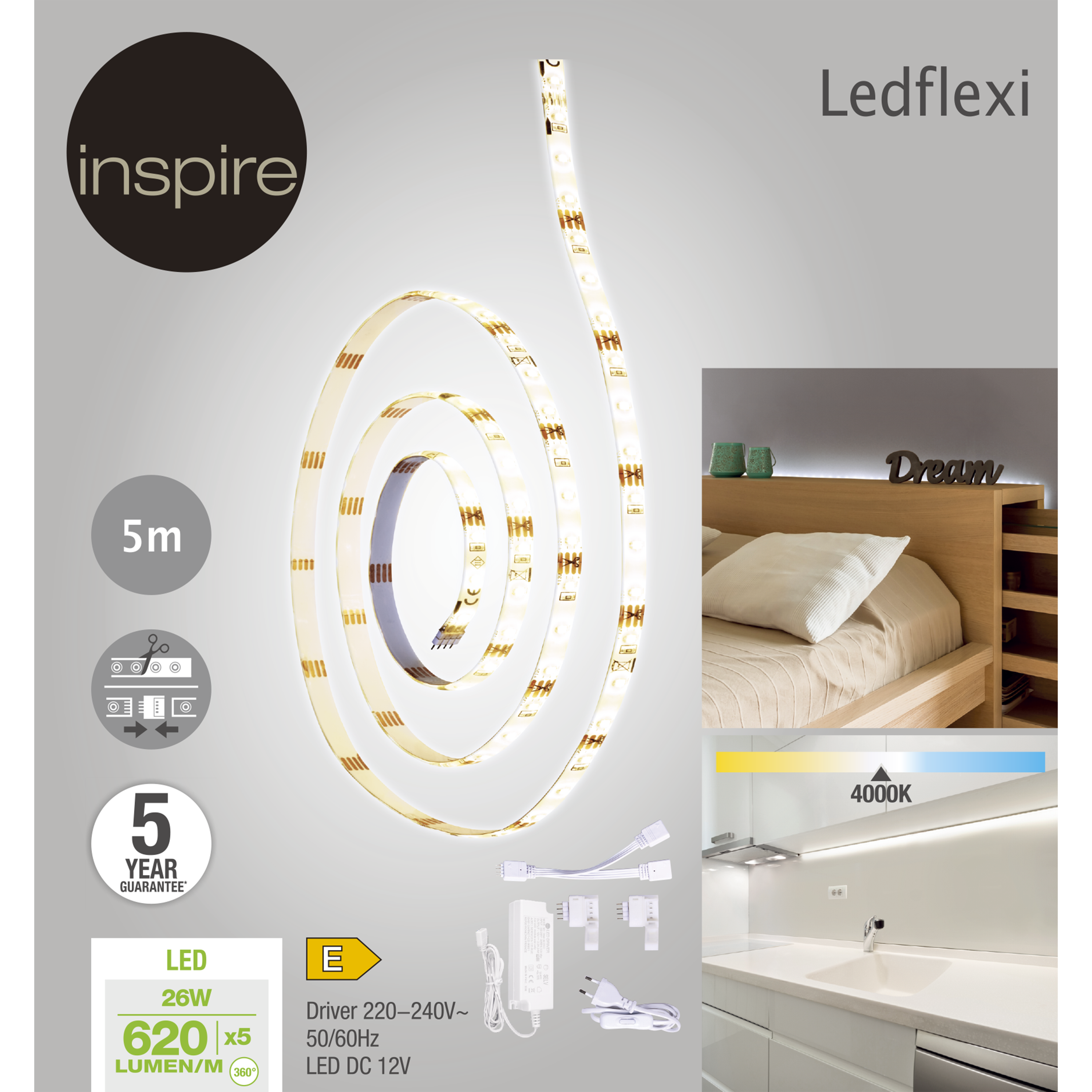 Kit striscia led 5m luce bianco naturale INSPIRE | Leroy Merlin