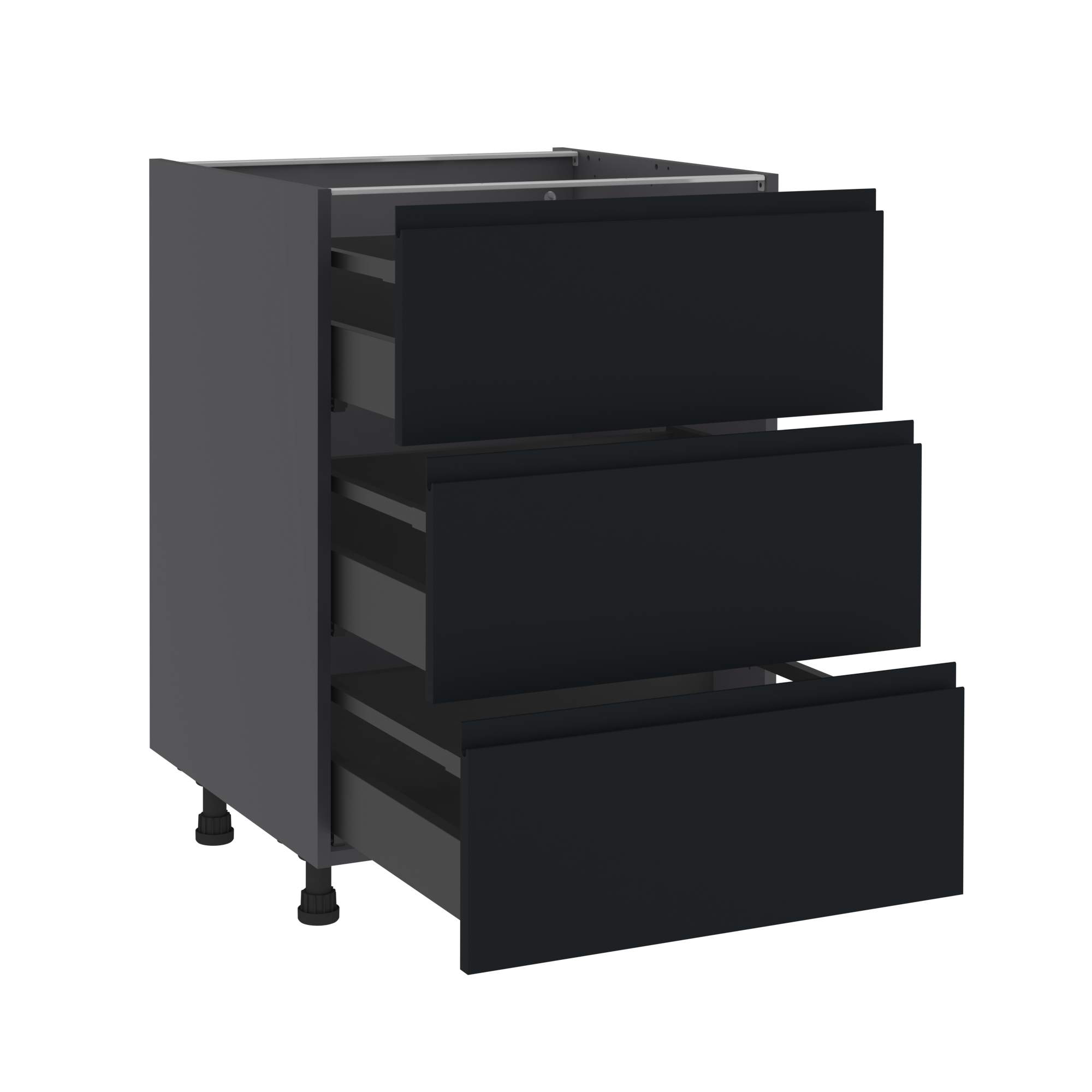 Meuble bas de cuisine Tokyo noir 3 tiroirs H77 x l60 | Leroy Merlin