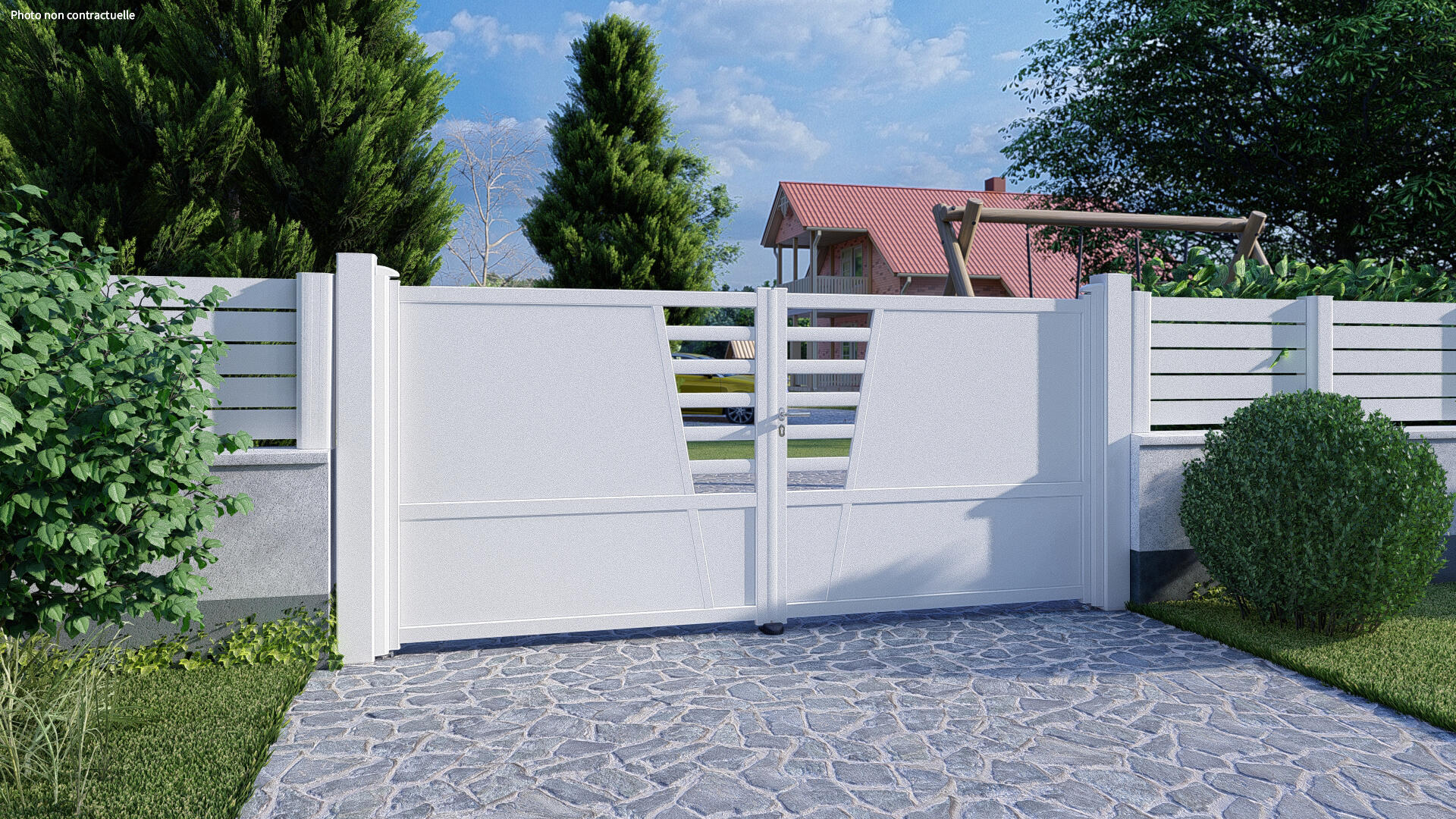 Portail battant aluminium Miss blanc COFRECO, l.348.5 x H.160 cm ...