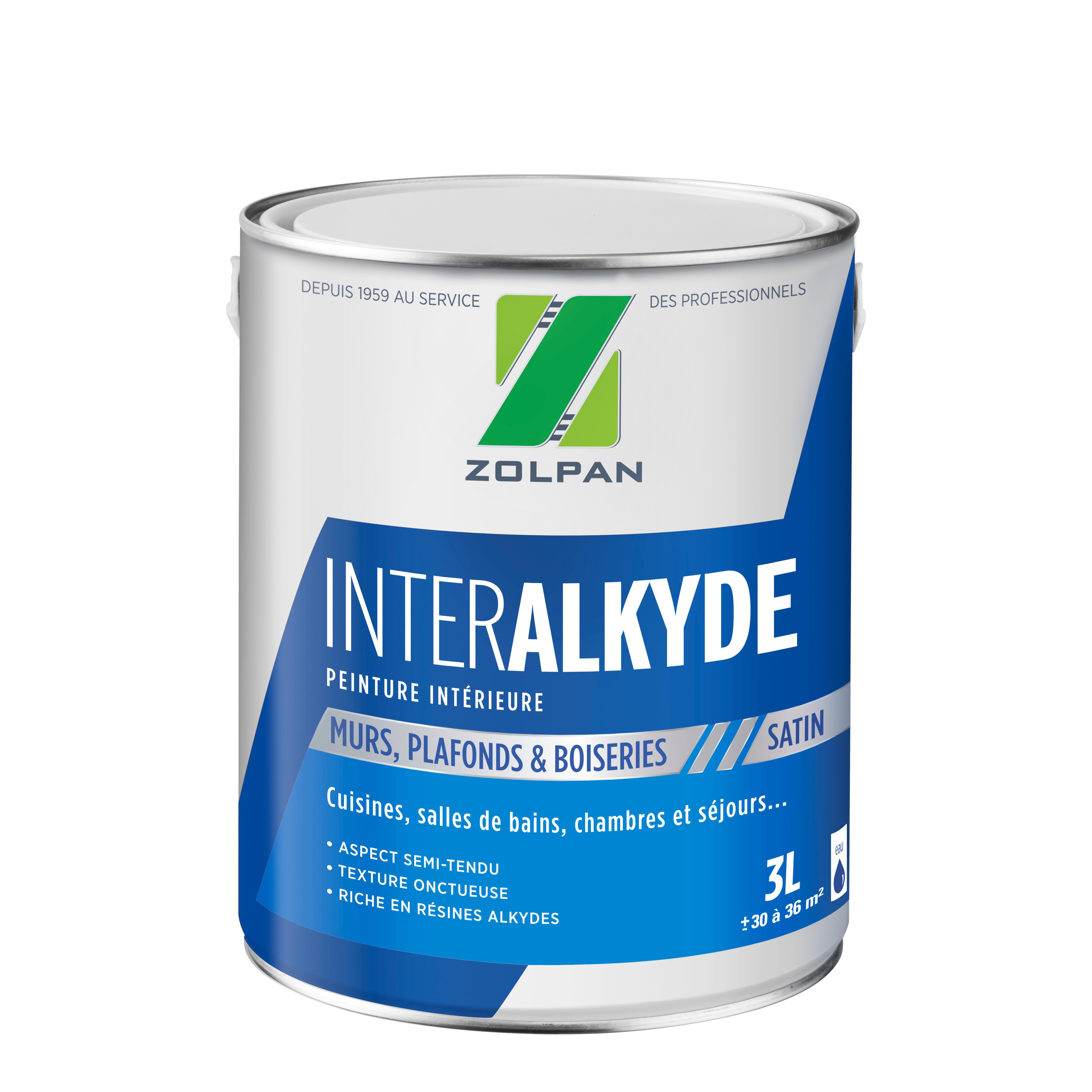 Peinture mur, plafond blanc satin ZOLPAN Inter alkyde 3L | Leroy Merlin
