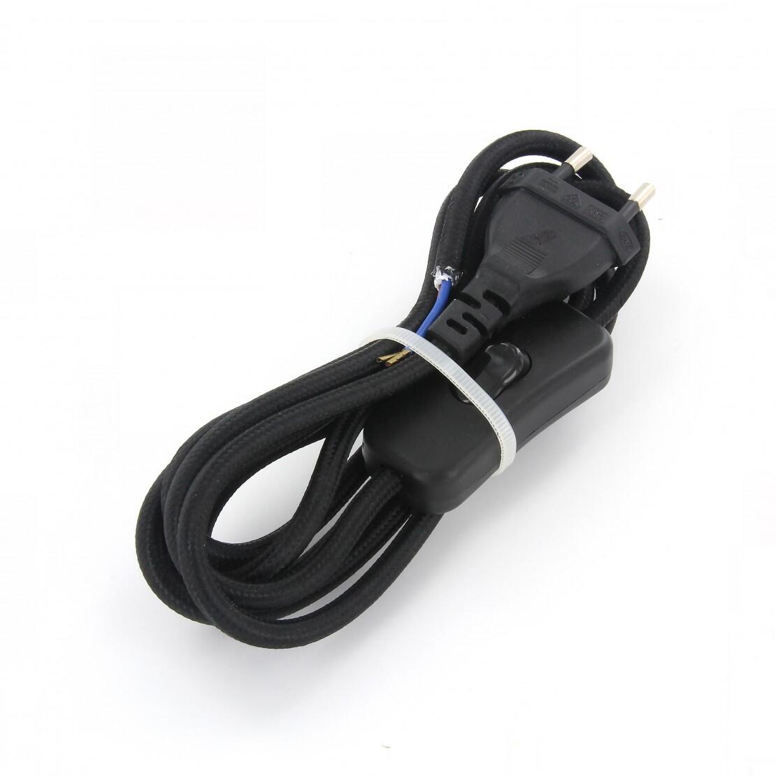 Cable textil H03VVH2-F negro 2x0,75 mm² 2 m con interruptor | Leroy Merlin