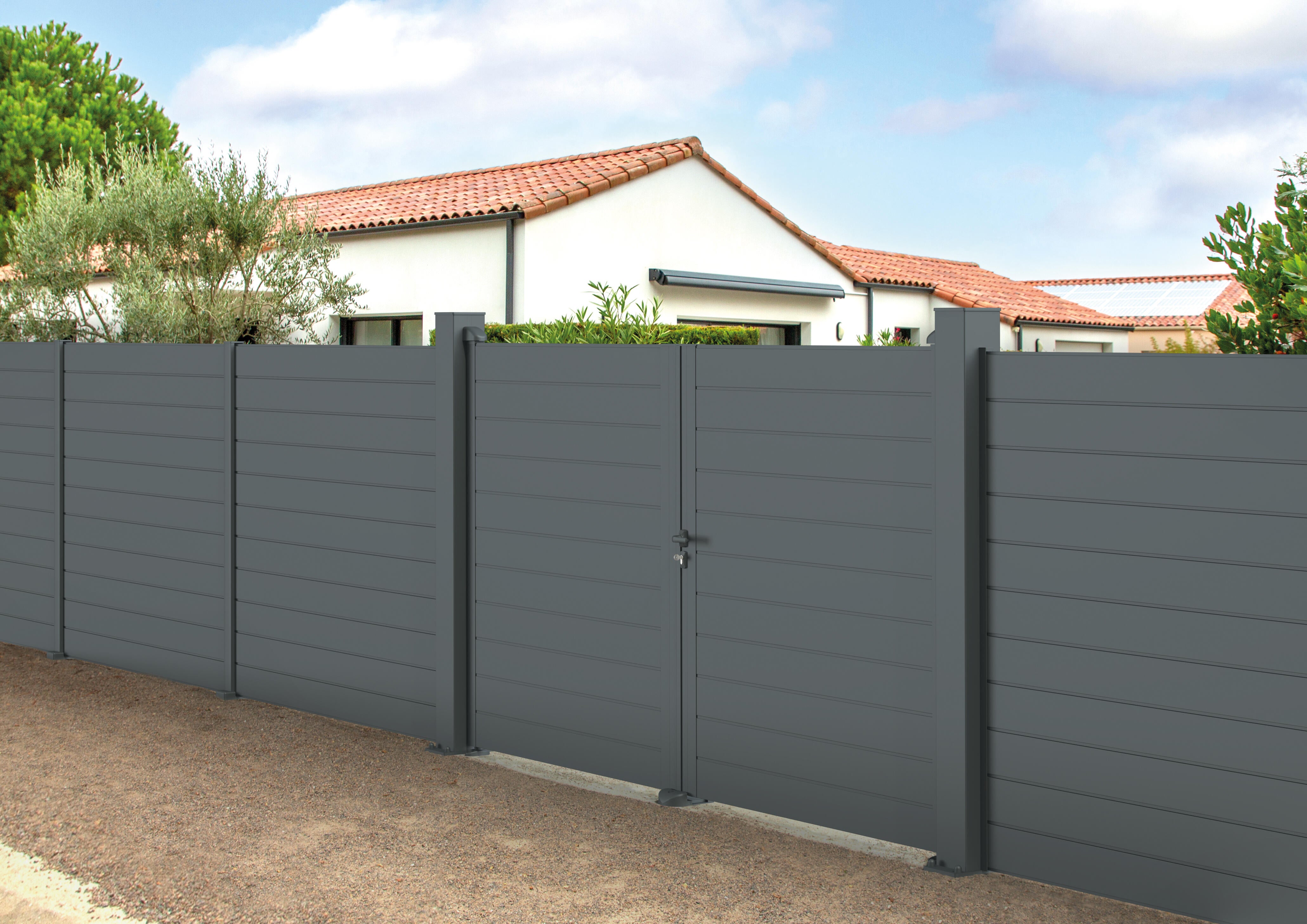 Portail battant alu CLOSIUM Gris, motorisable, l. 300 x H. 180 cm ...