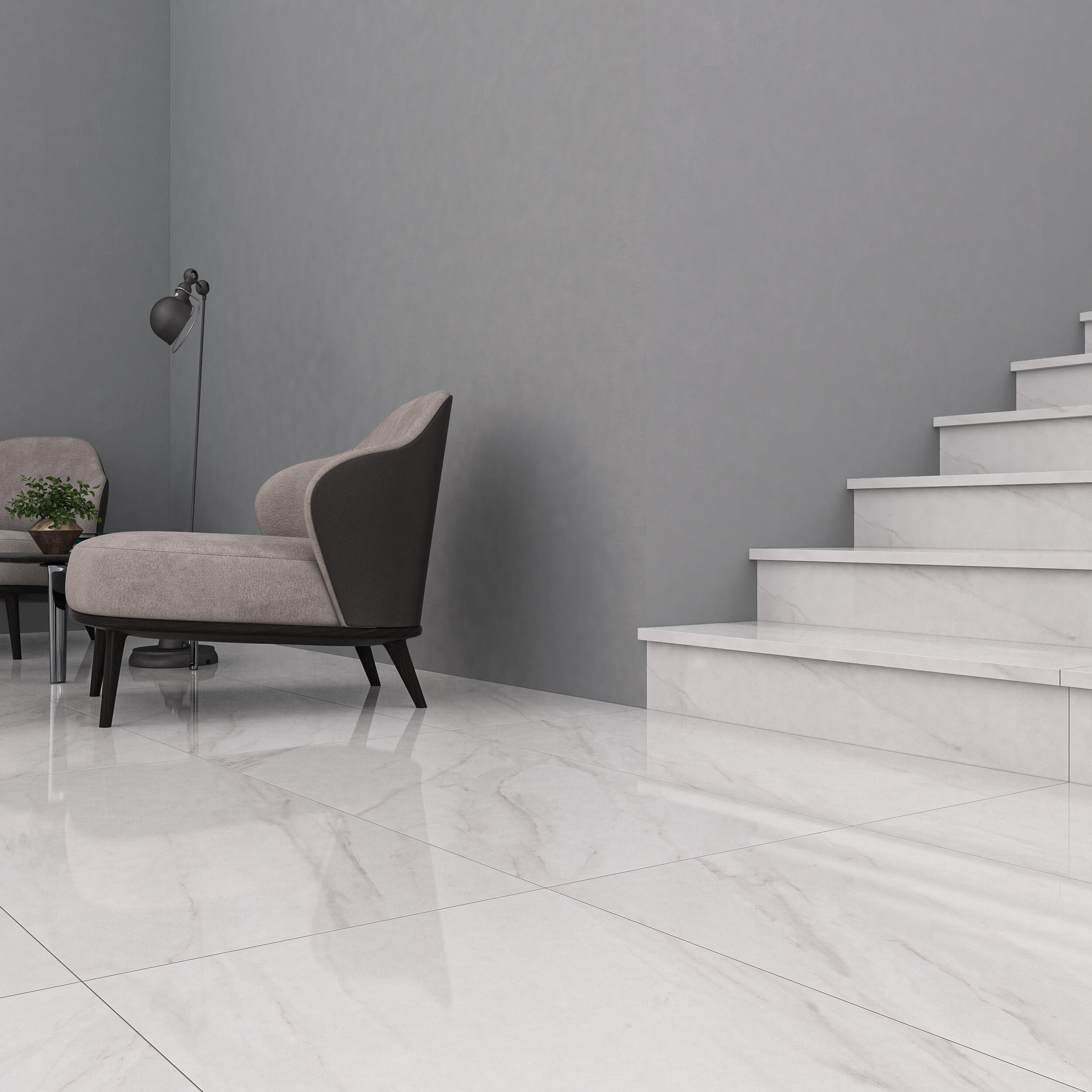 Peldaño gres porcelánico Marmi efecto mármol white 120x30cm espesor ...