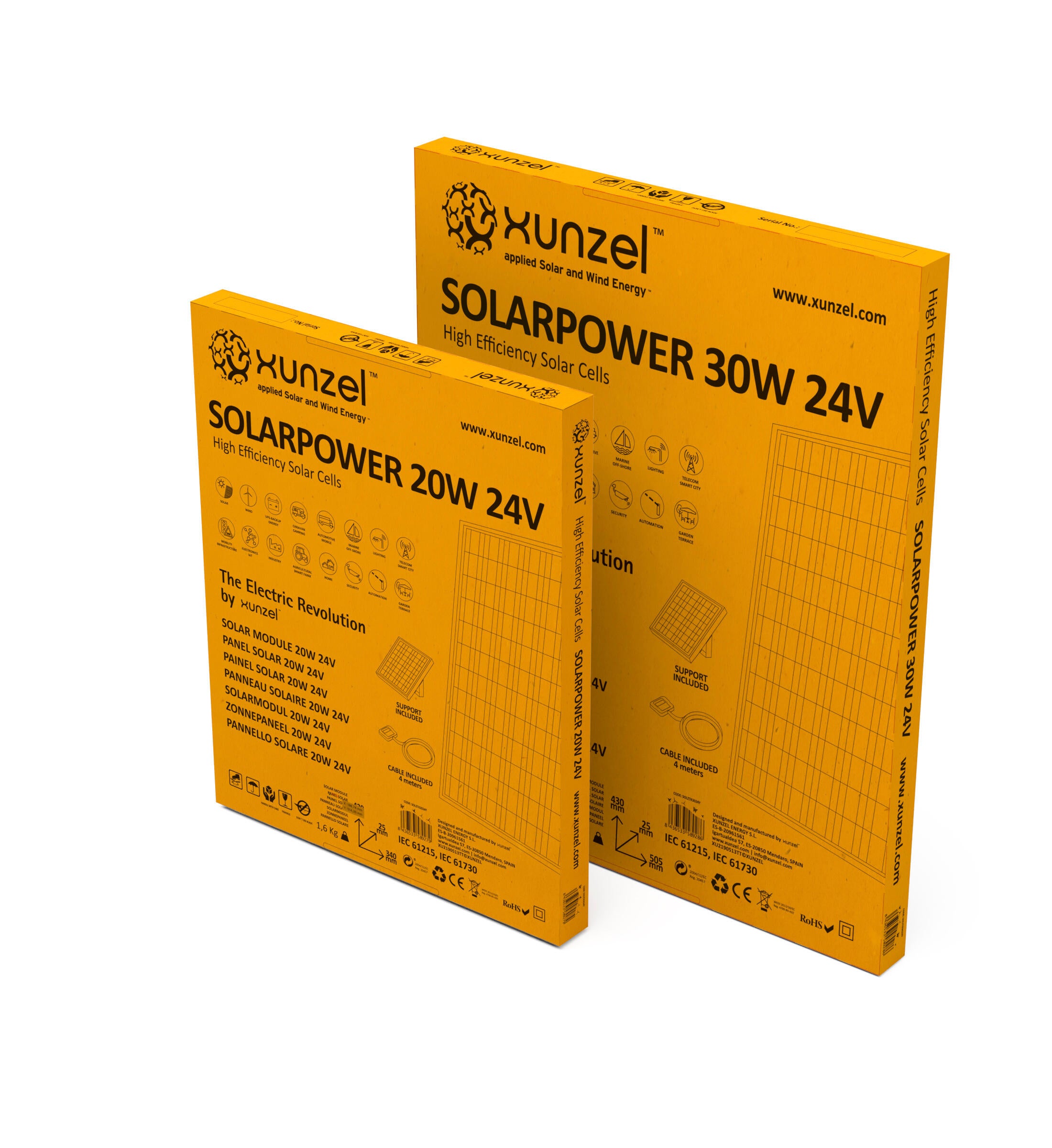 Panel solar fotovoltaico SOLARPOWER-XUNZEL-20W-24V con 4m cable y soporte | Leroy Merlin