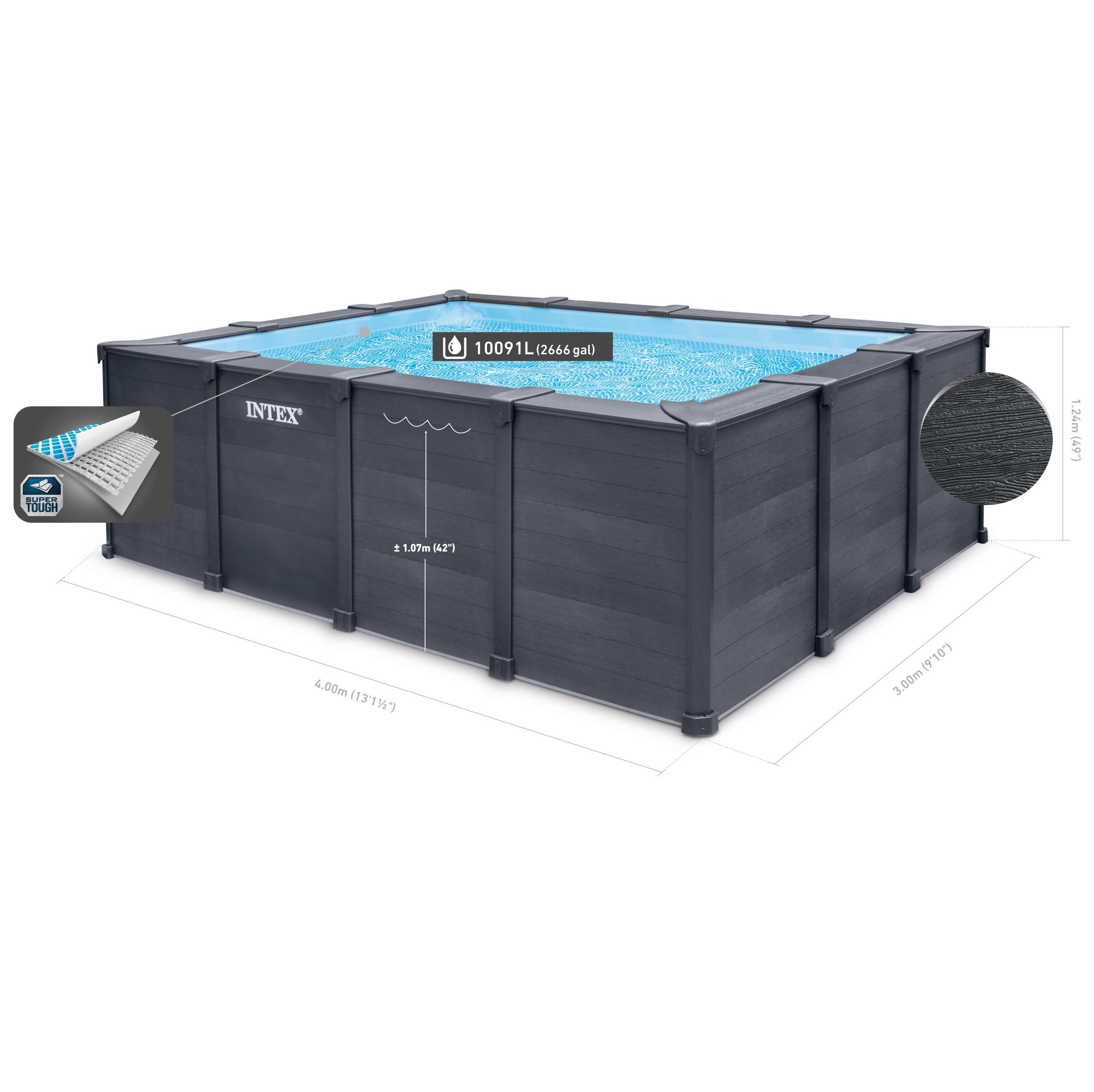 Piscine tubulaire INTEX Graphite rectangulaire L.4 x l.3 x H.1,24m ...
