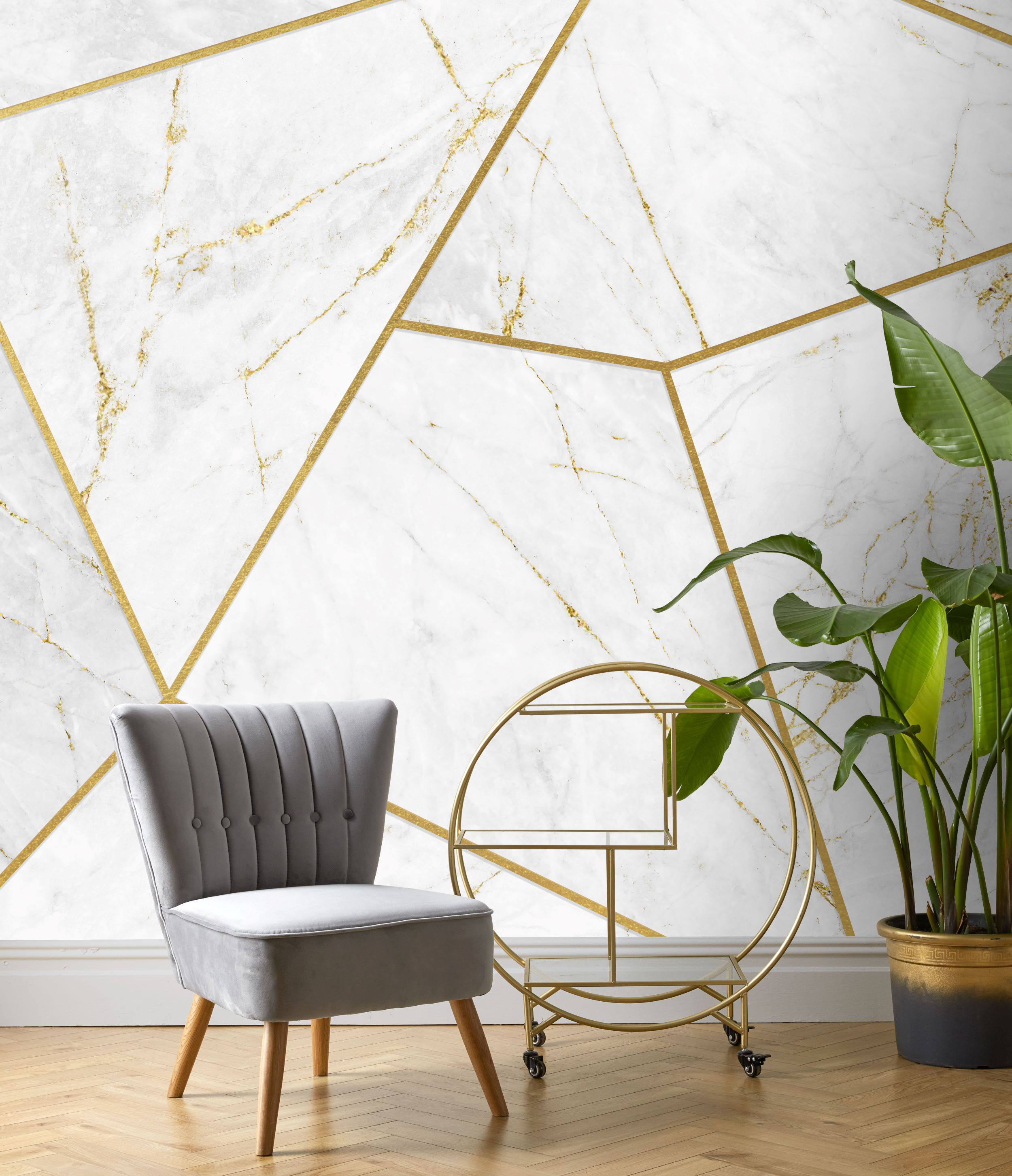 Tapeta panoramiczna Marmur Geo biała 318 x 280 cm - Leroy Merlin