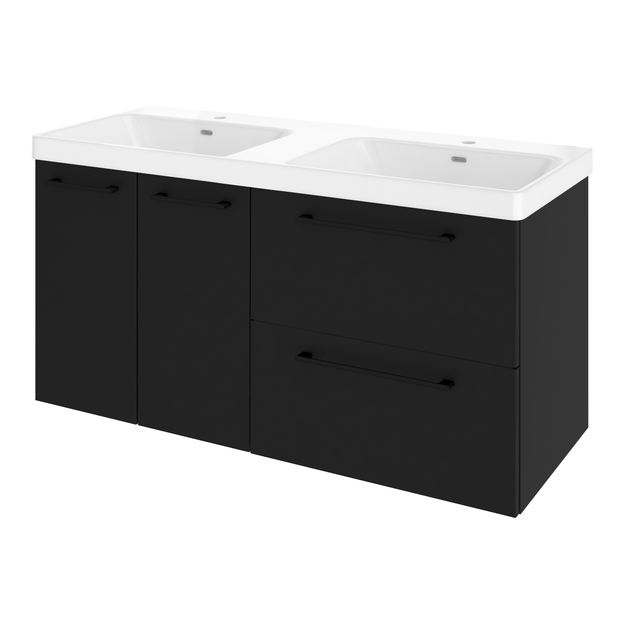 Meuble double vasque, 2t/2p l.120 x H.58 x P.46 cm, noir mat, Remix | Leroy Merlin
