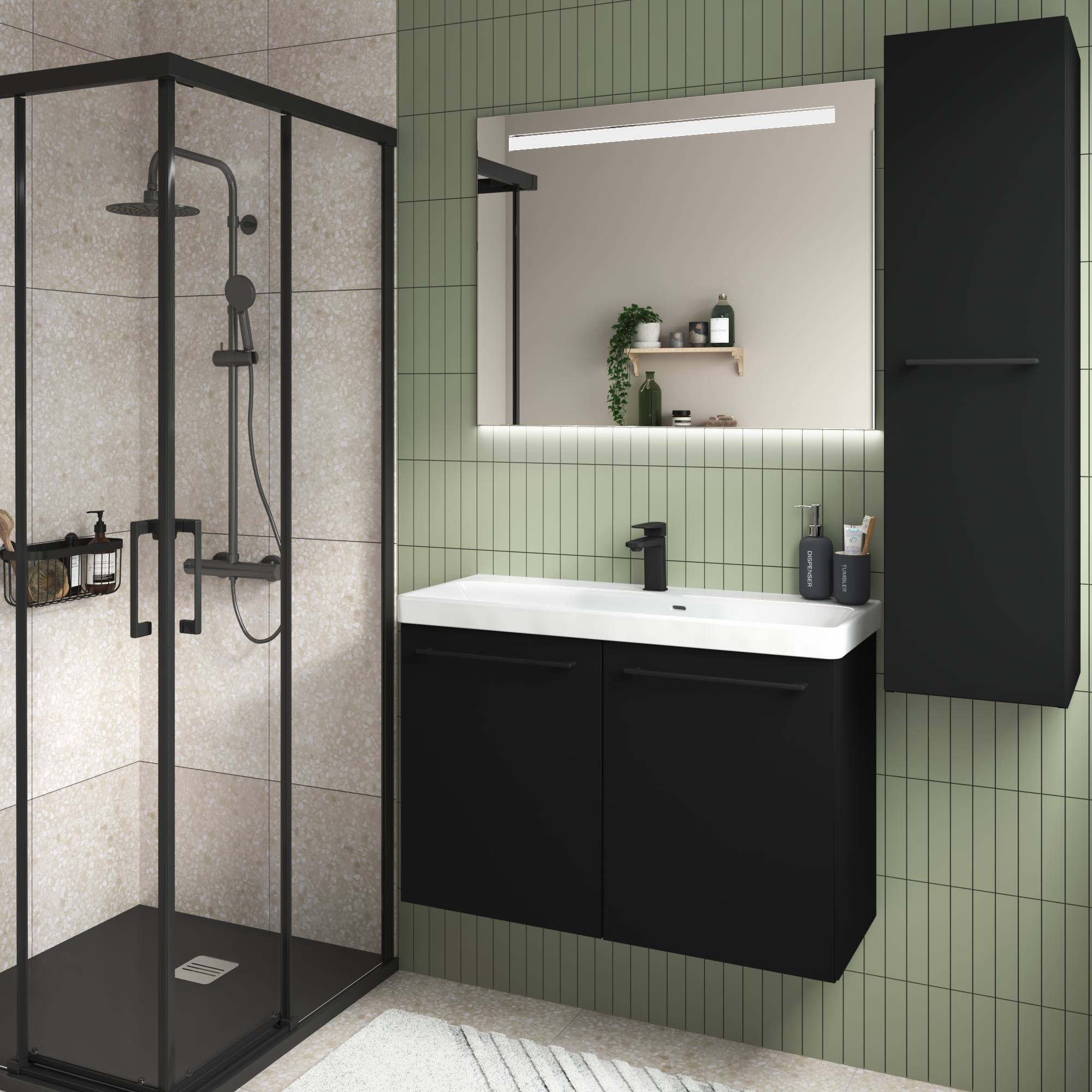 Meuble simple vasque, 2p l.90 x H.58 x P.35 cm, noir mat, Remix | Leroy ...